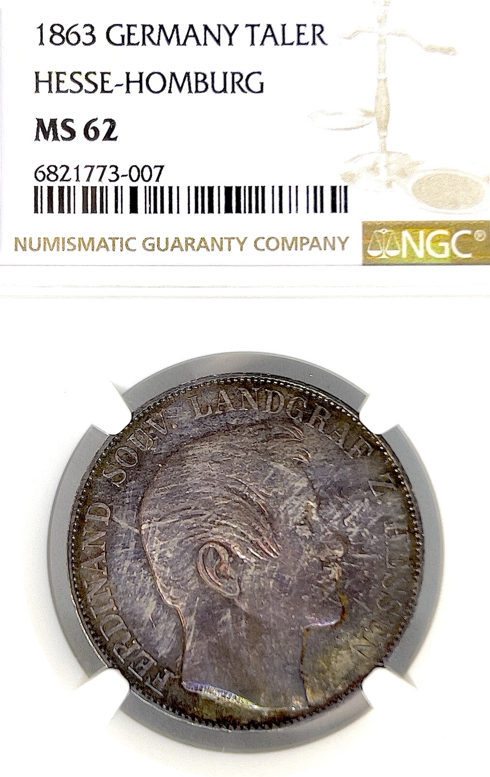 GERMANY German States Hesse-Homburg 1863 Taler Coin Thaler NGC MS 62 F ...