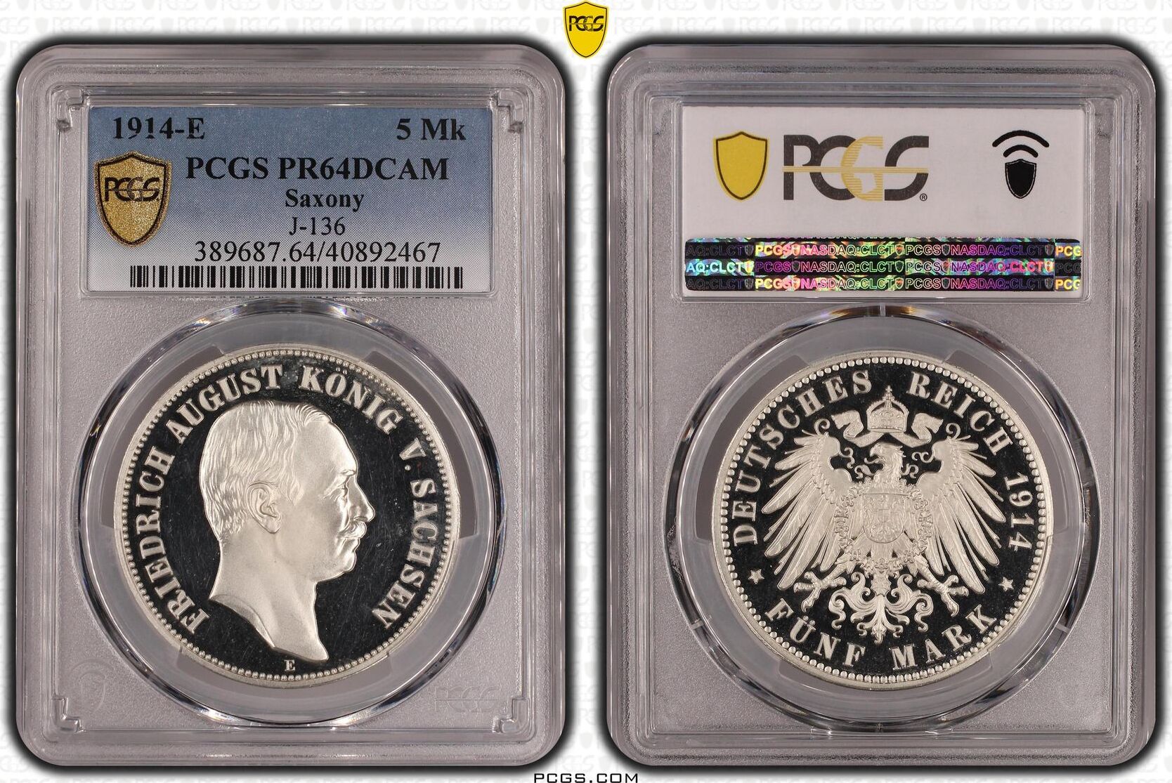 German States Saxony 1914 5 Mark PCGS PR 64 DCAM PROOF PP UNC PR64DCAM ...