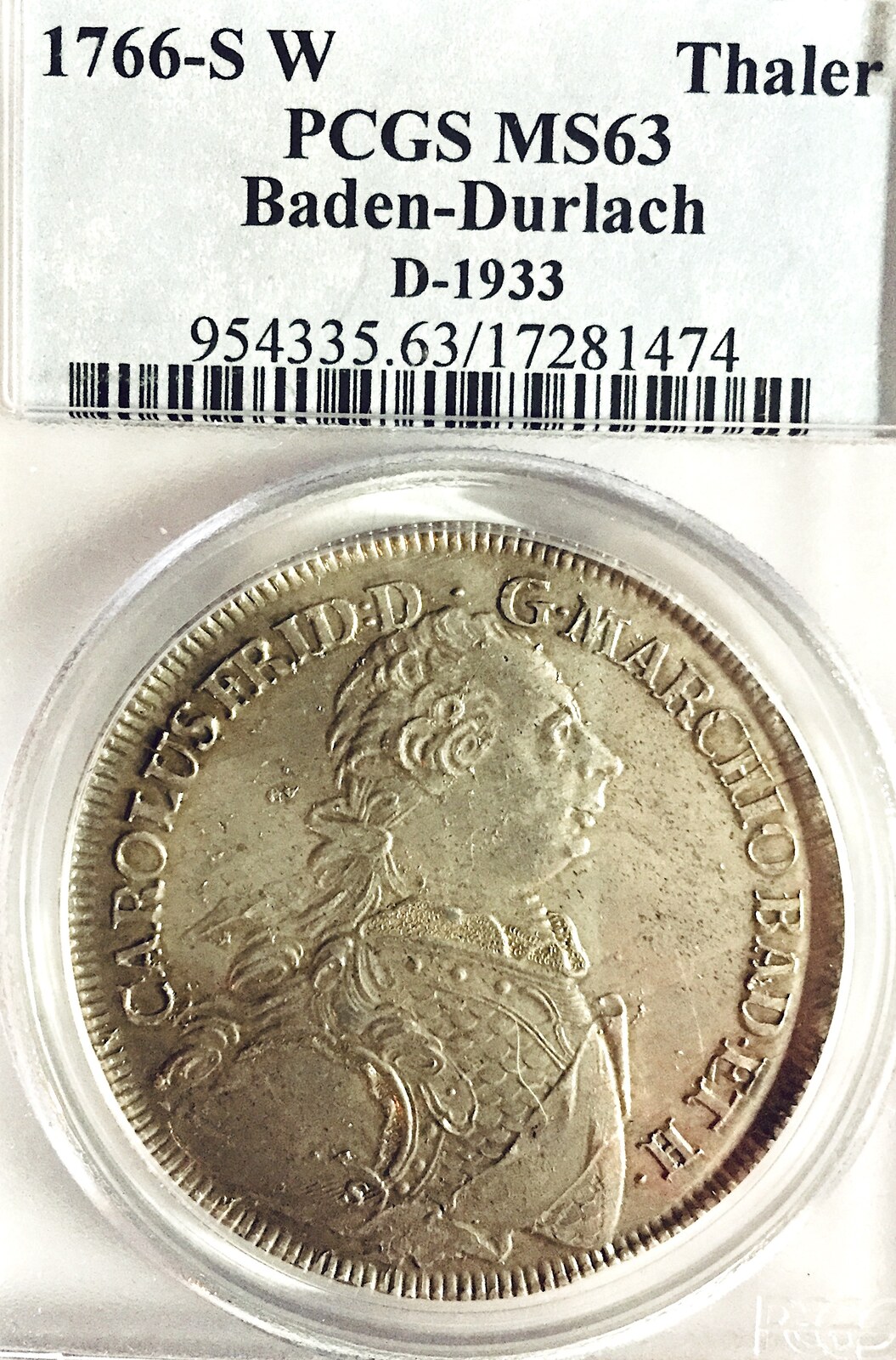 German States Baden- Durlach 1766 SW Taler Coin Thaler PCGS MS 63 F.STG ...