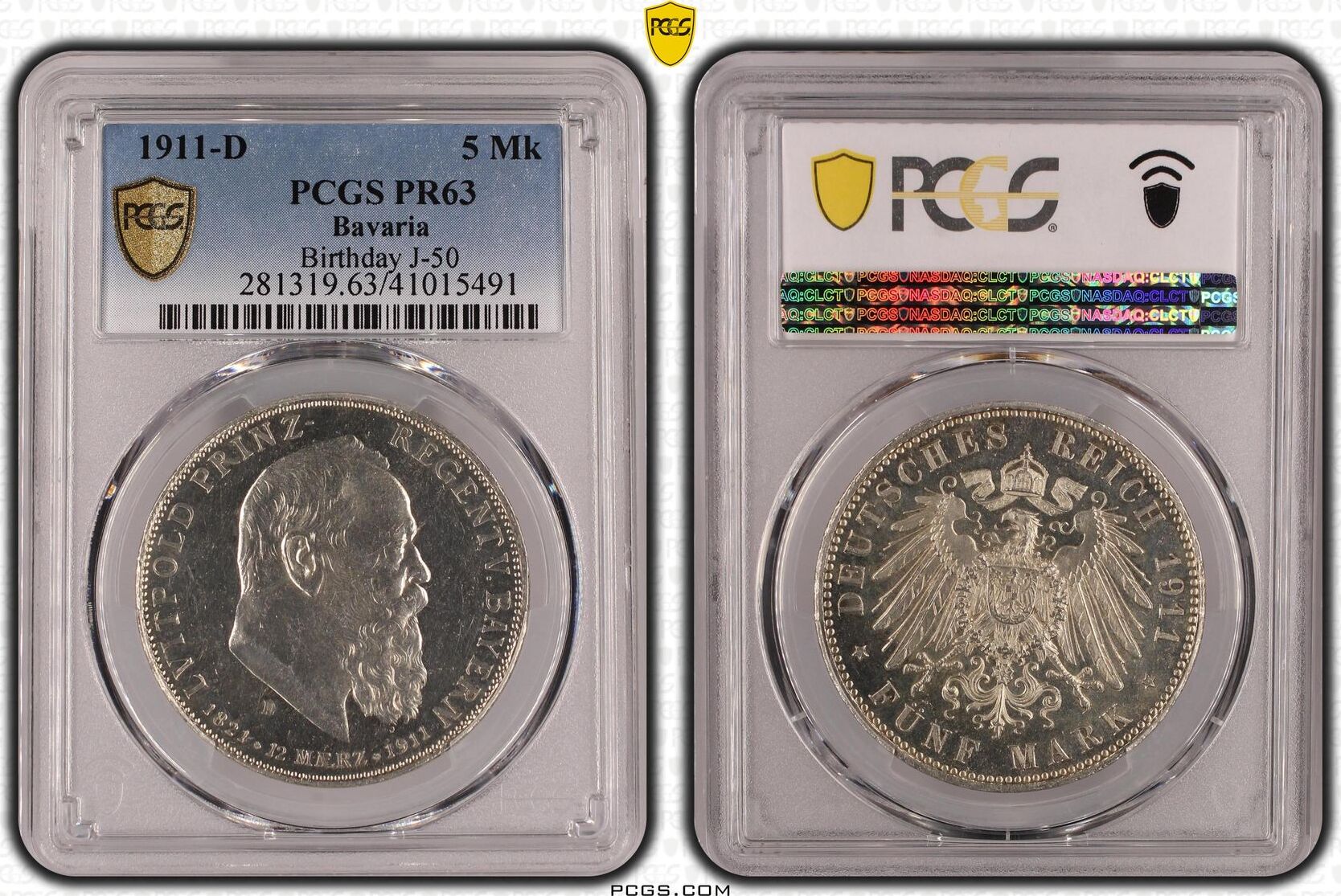 5 Marks German States Bavaria 1911 D 5 Mark PCGS PR 63 PROOF PP RARE ...