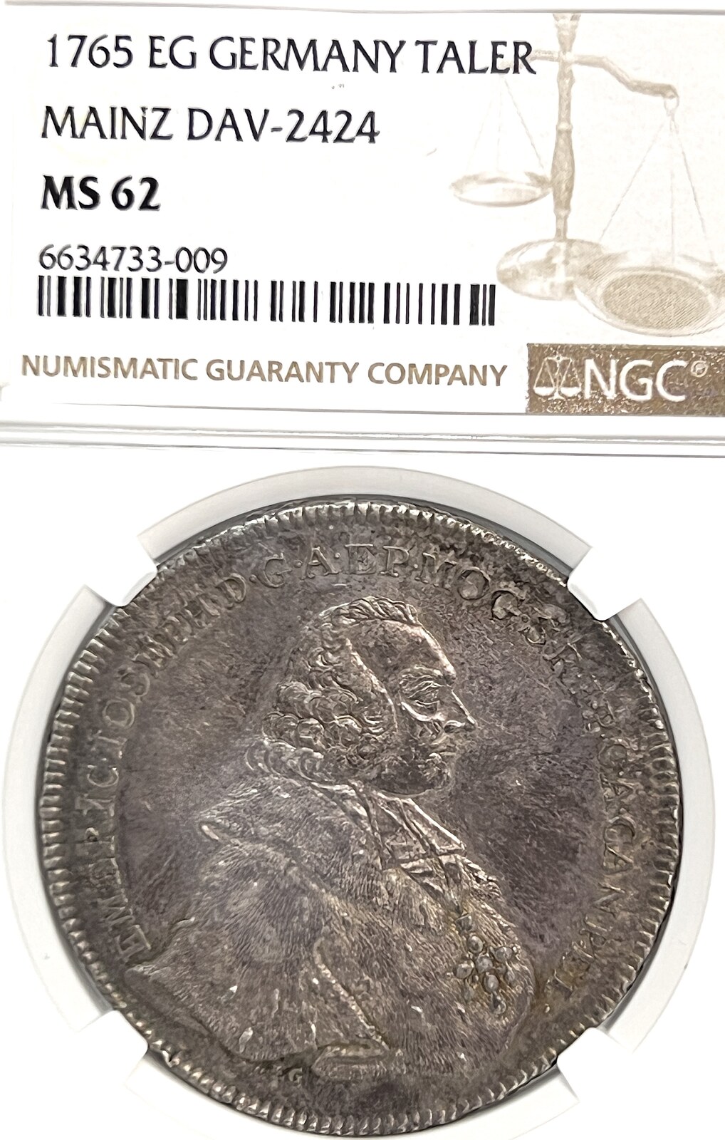 GERMANY 1765 EG German State Mainz 1765 Taler Coin Thaler NGC MS 62 VZ/STG UNC RARE TOP | MA-Shops