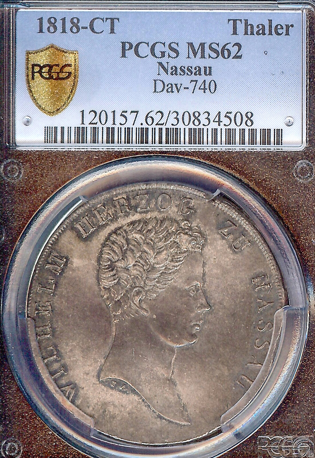 German States Nassau 1818 CT Taler Coin Thaler PCGS MS 62 F.Stg RARE ...