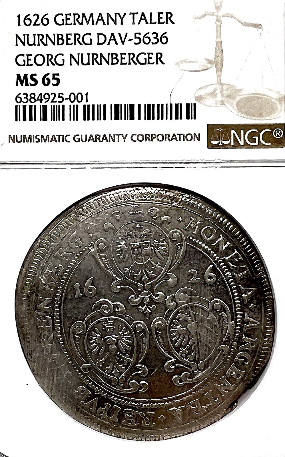 GERMANY German State Nuremberg 1626 Taler Coin Thaler NGC MS 65 STG/BU ...