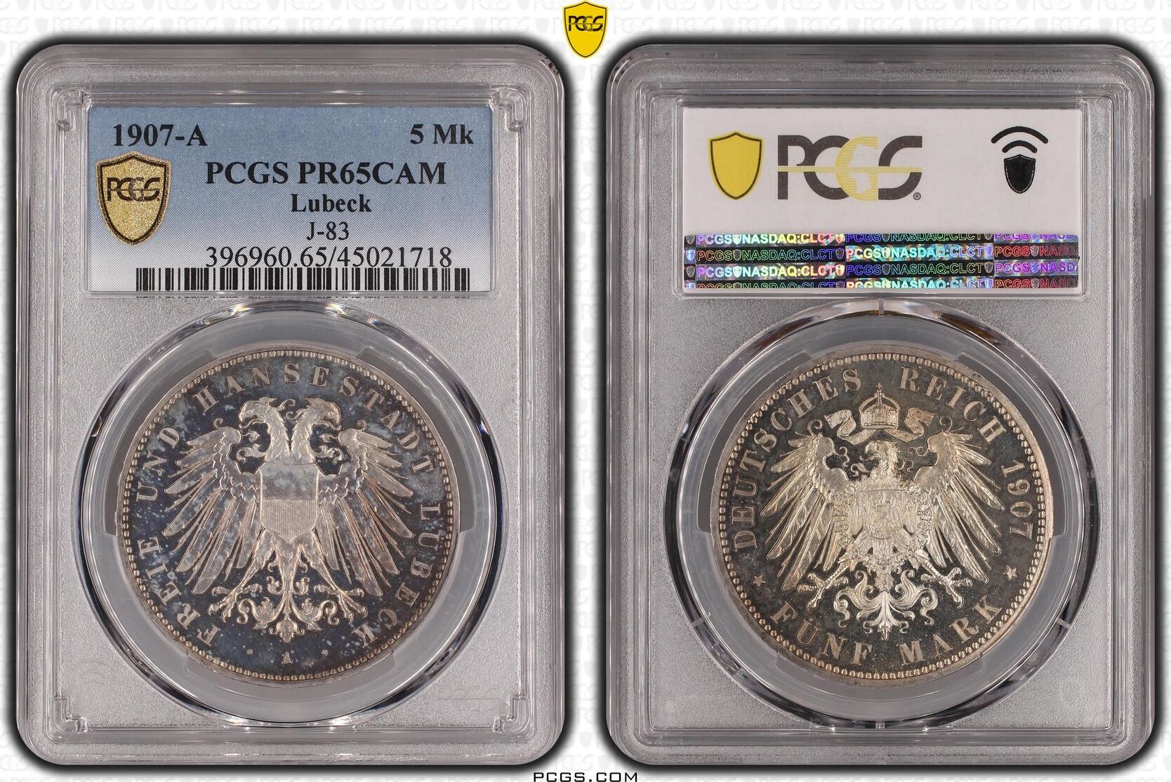 German States Lubeck 1907 5 Mark PCGS PR 65 CAMEO PP/PROOF UNC RARE ...