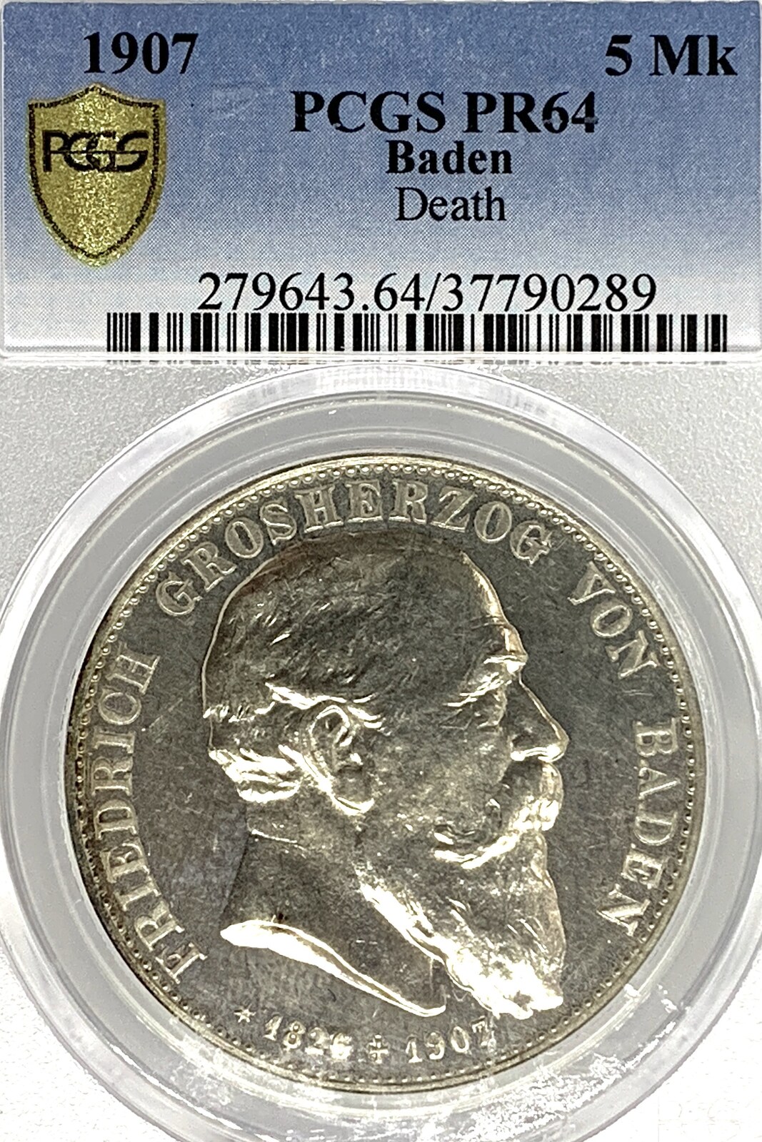 German States Baden 1907 5 Mark PCGS PR 64 PROOF UNC Death PP PR64 | MA ...