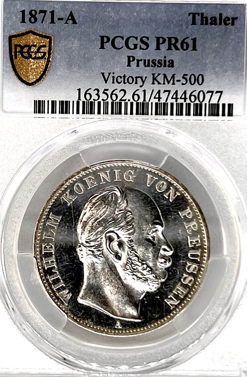 German States Prussia 1871 A Taler Coin Thaler PCGS PR 61 PP/PROOF UNC ...