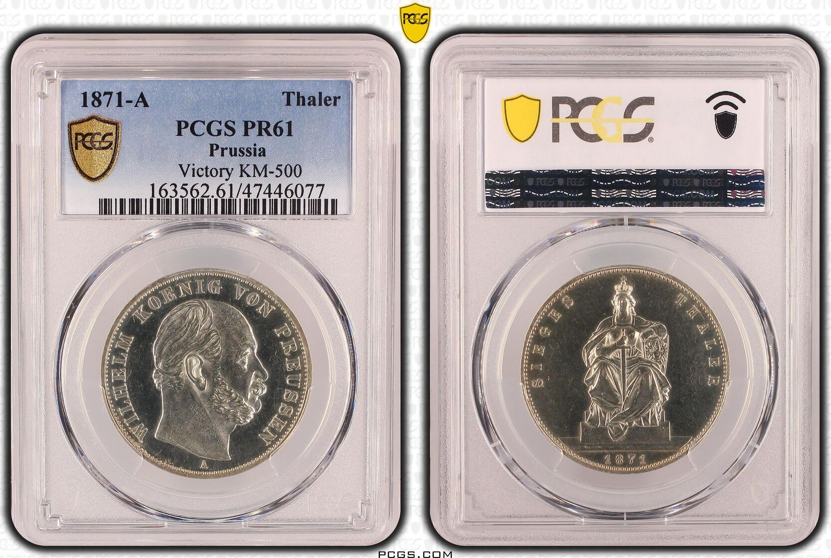 German States Prussia 1871 A Taler Coin Thaler PCGS PR 61 PP/PROOF UNC ...