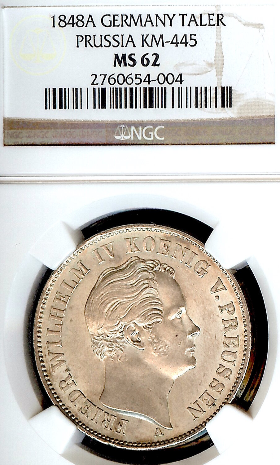 GERMANY 1848A German States Prussia 1848 A Taler Coin Thaler NGC MS 62 ...