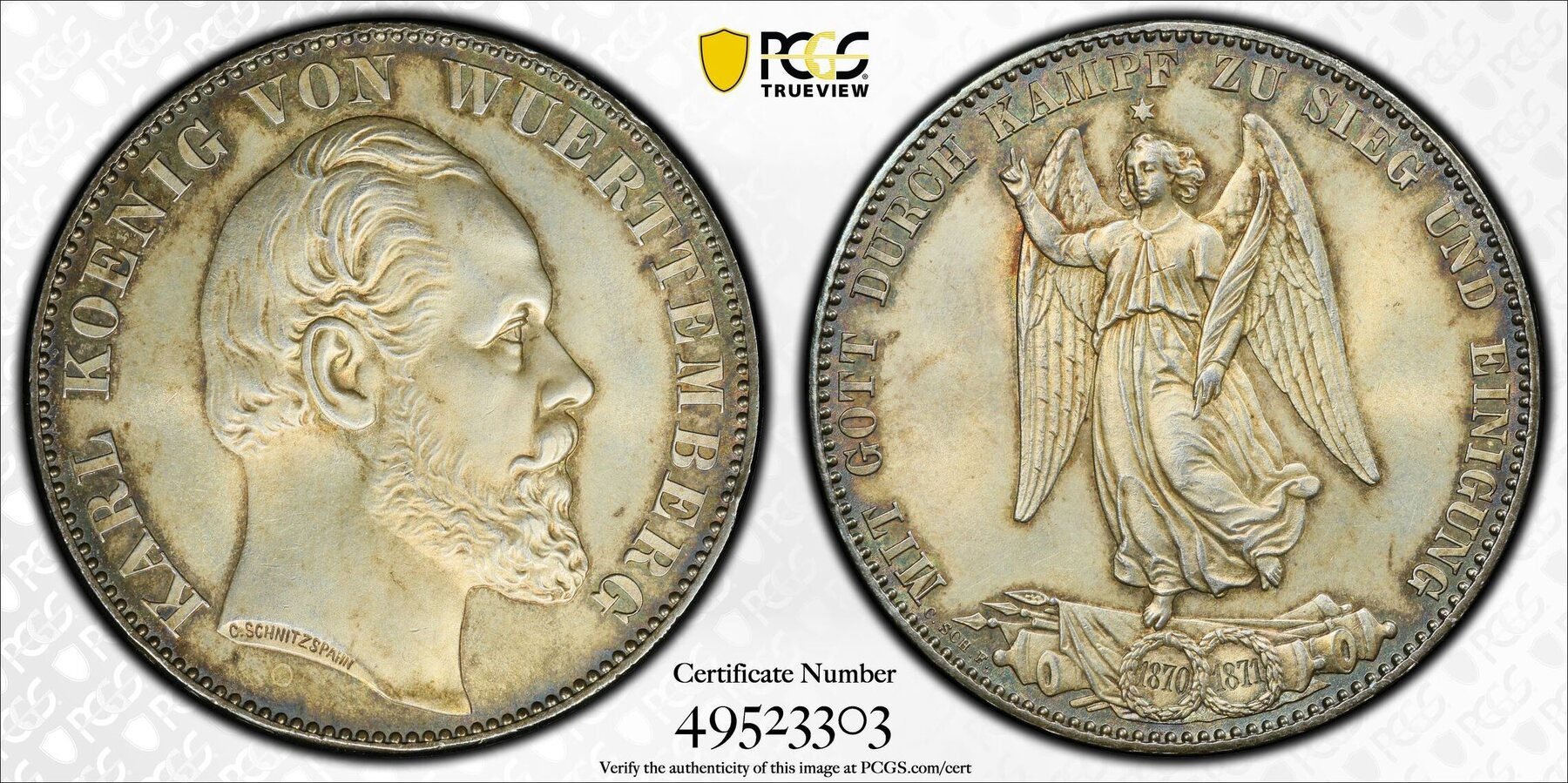 German State Wurttemberg 1871 Taler Coin Thaler PCGS MS 63 UNC F.STG ...