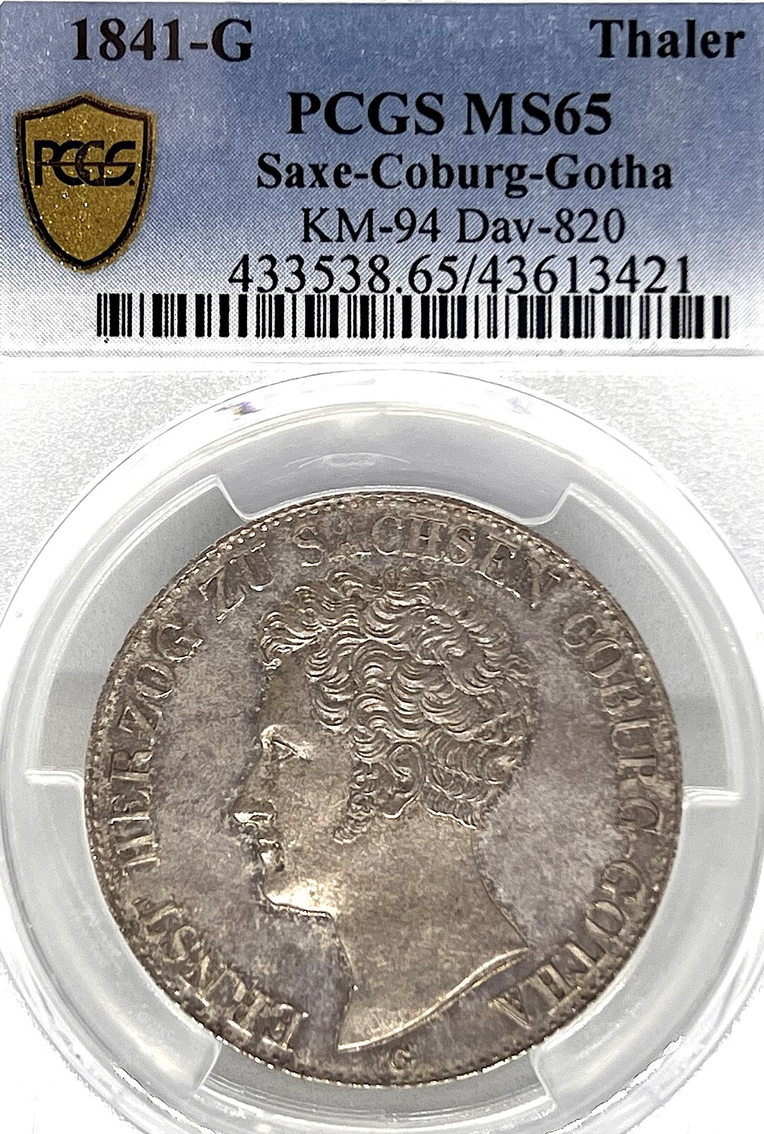 German State Saxe-Coburg-Gotha 1841 G Taler Coin PCGS MS 65 STG/UNC ...