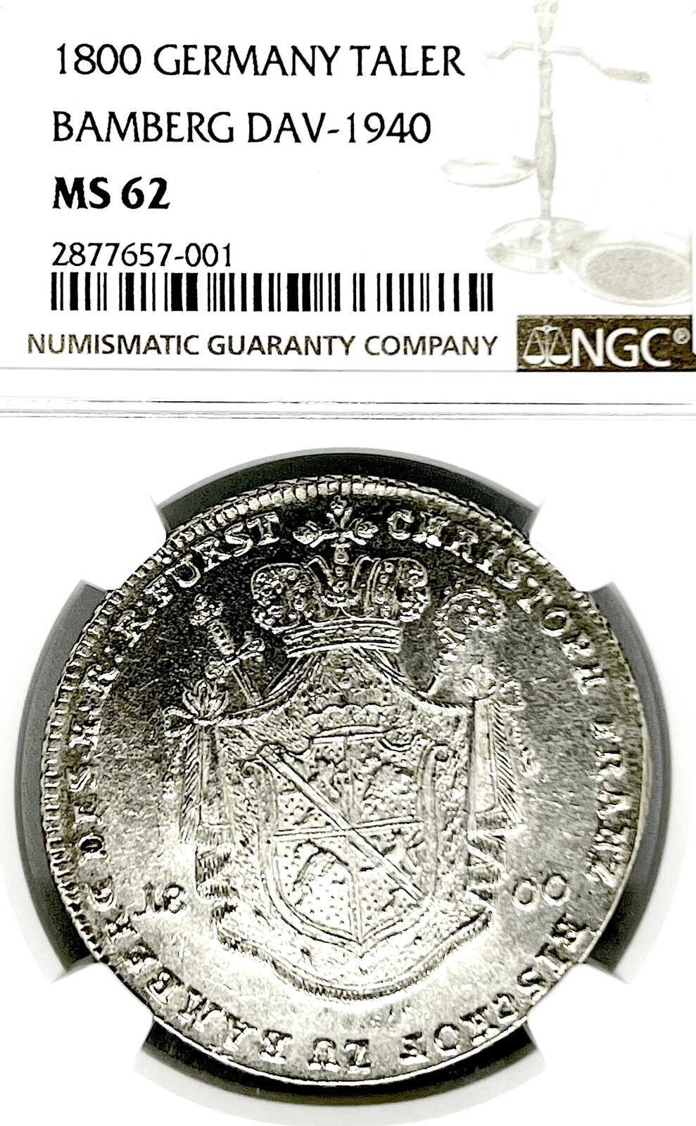 GERMANY German States Bamberg 1800 Taler Coin CITY VIEW Thaler NGC MS62 ...