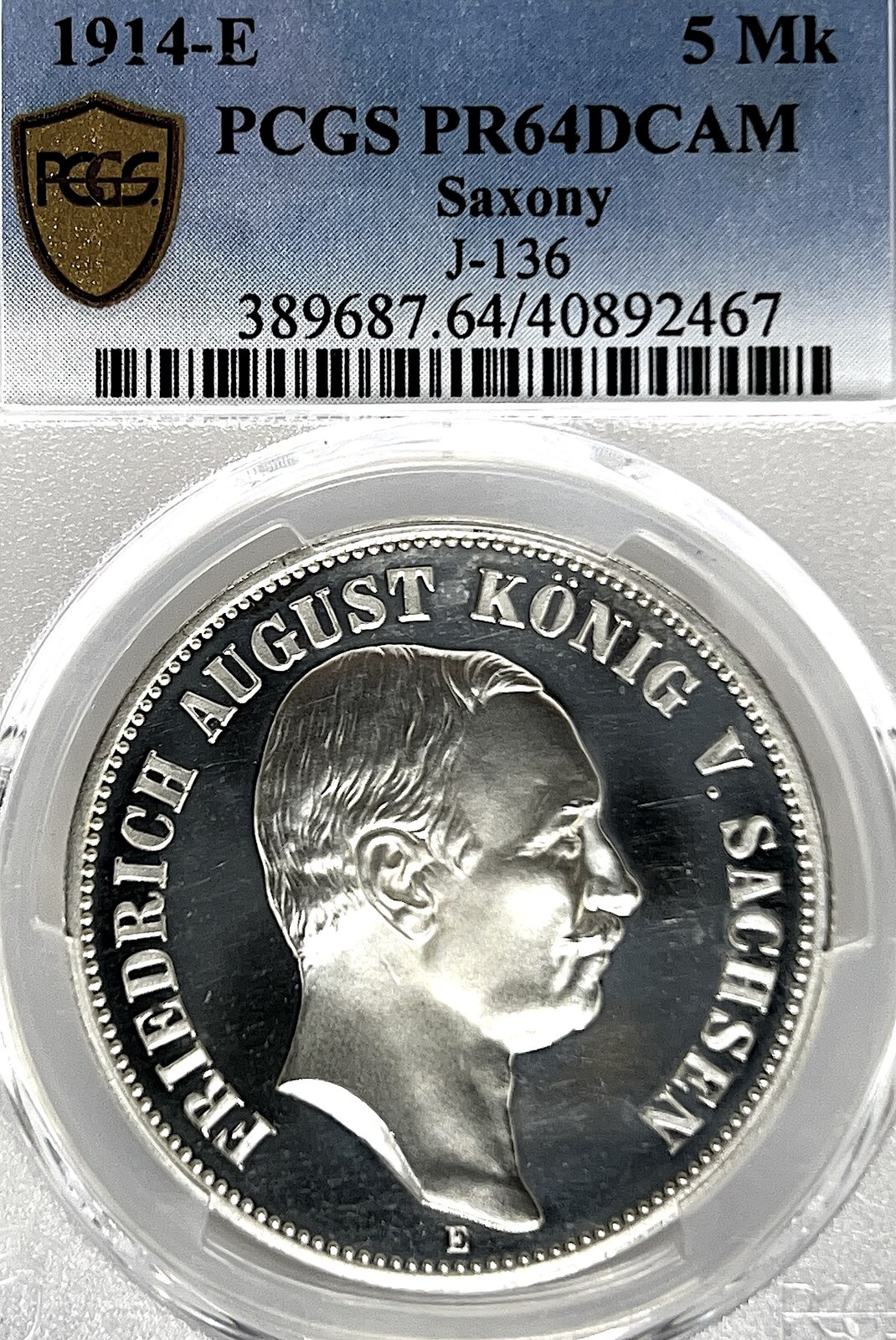 German States Saxony 1914 5 Mark PCGS PR 64 DCAM PROOF PP UNC PR64DCAM ...