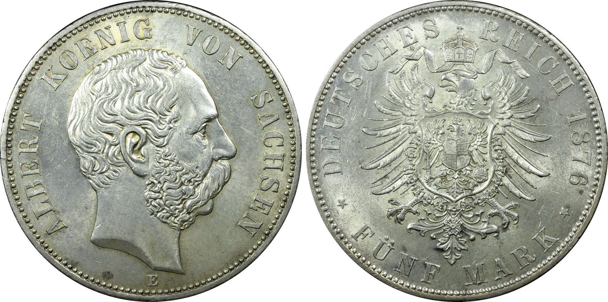 German States Saxony 1876E 5 Mark PCGS MS 62 VZ/F.STG UNC RARE MS62 ...