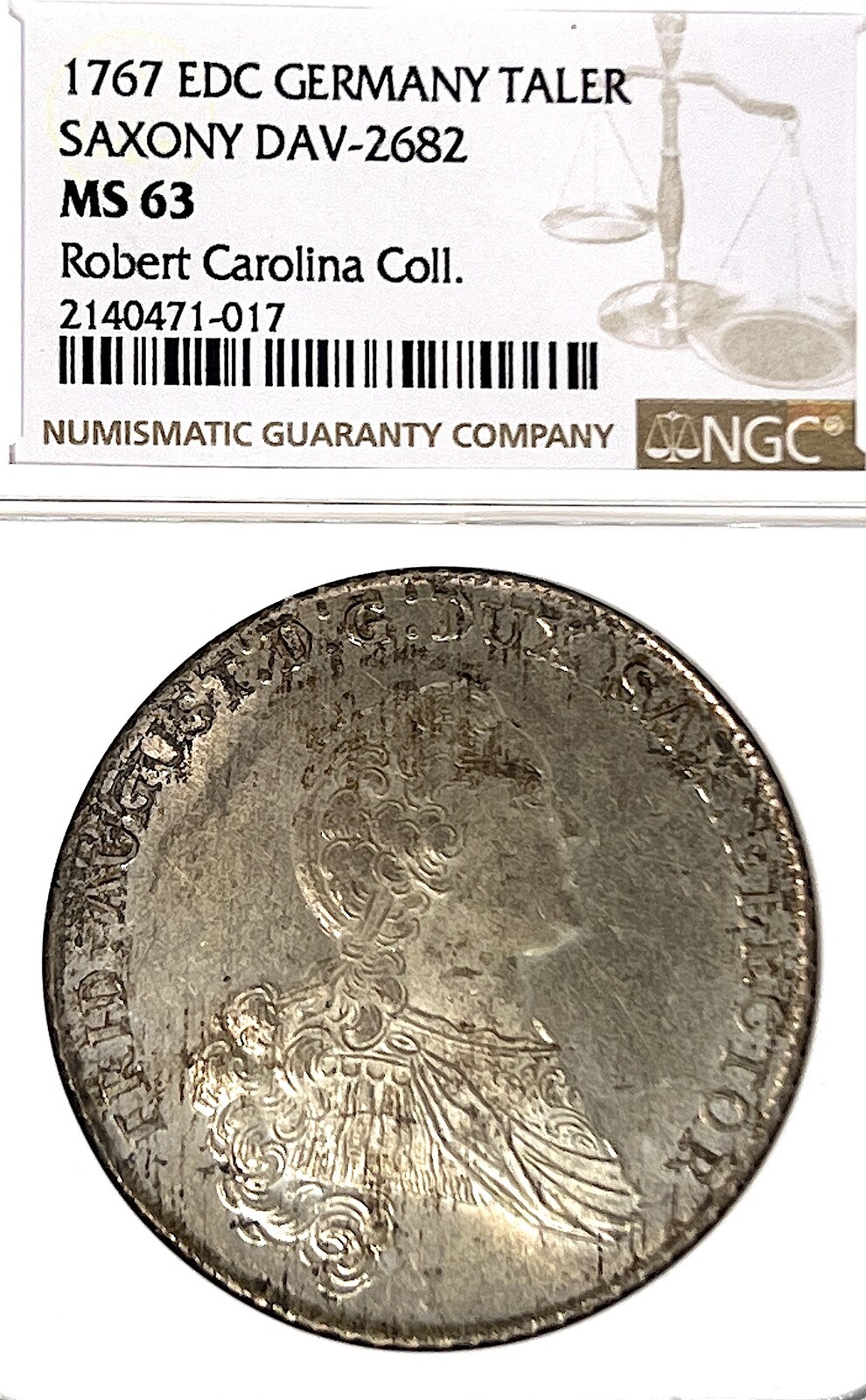 GERMANY 1767 EDC German States Saxony 1767 Taler Coin Thaler NGC MS 63 ...