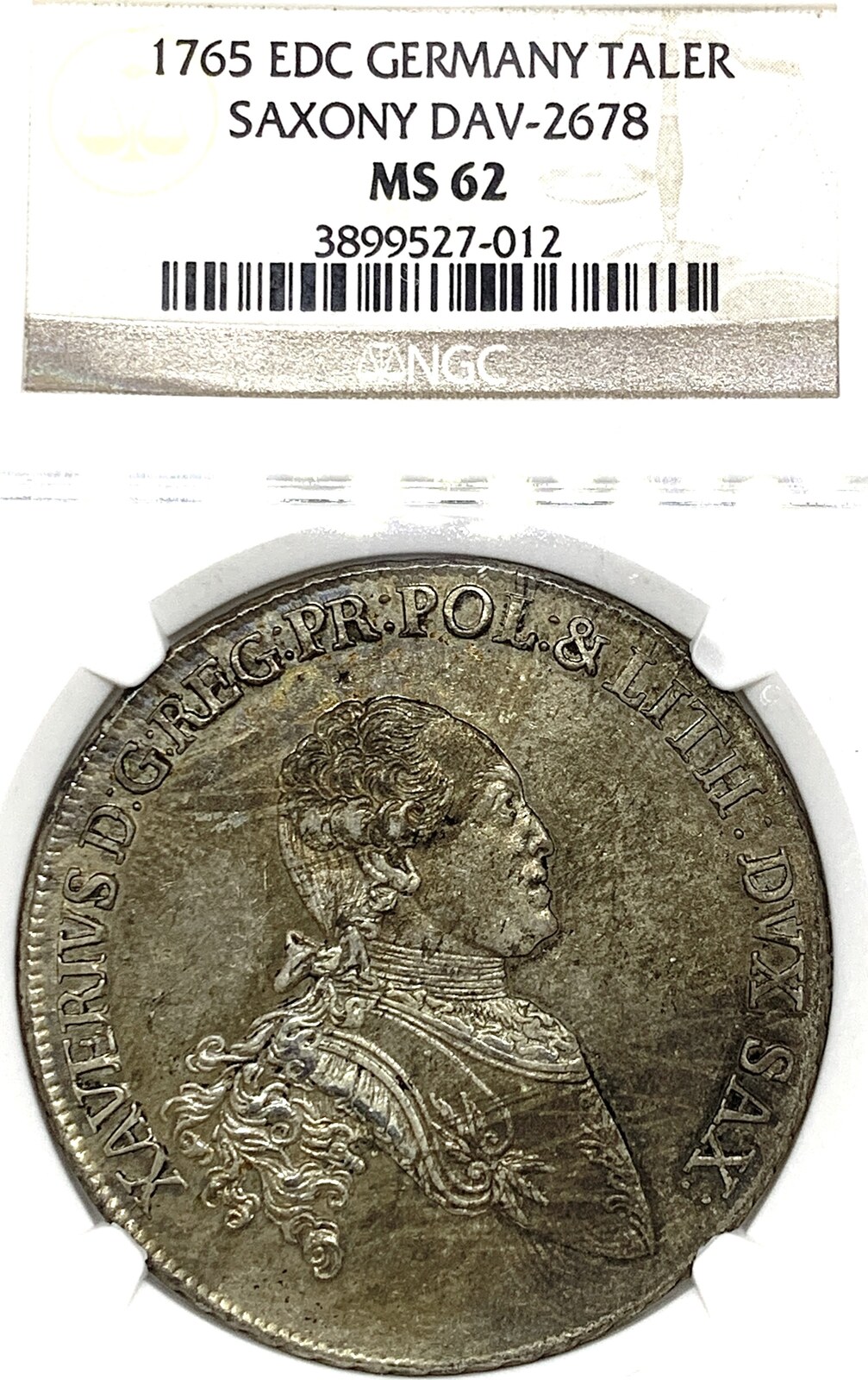 GERMANY 1765 EDC German States Saxony 1765 Taler Coin Thaler NGC MS 62 ...