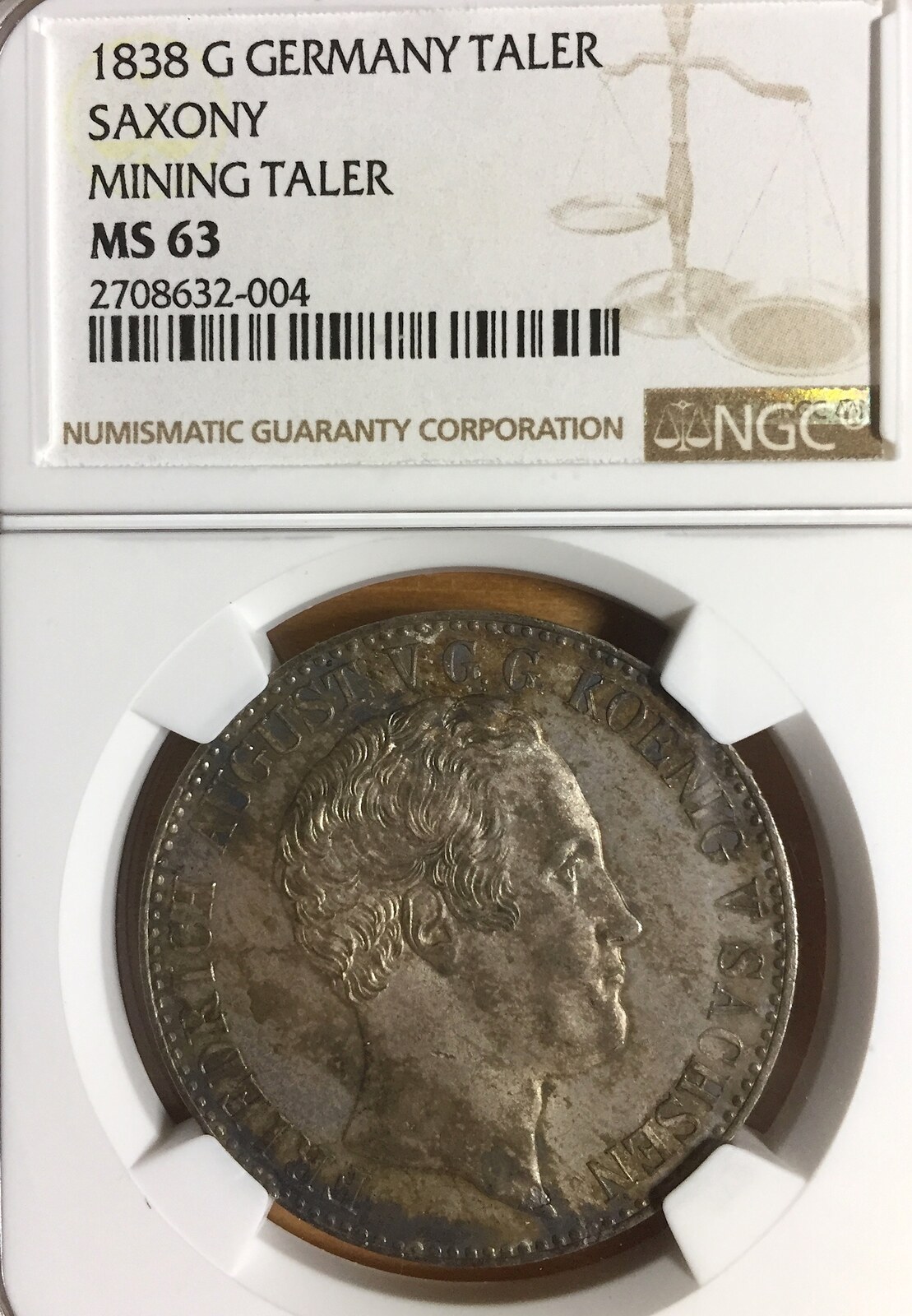 GERMANY 1838 G German States Saxony 1838G MINING Taler Coin NGC MS63 F ...