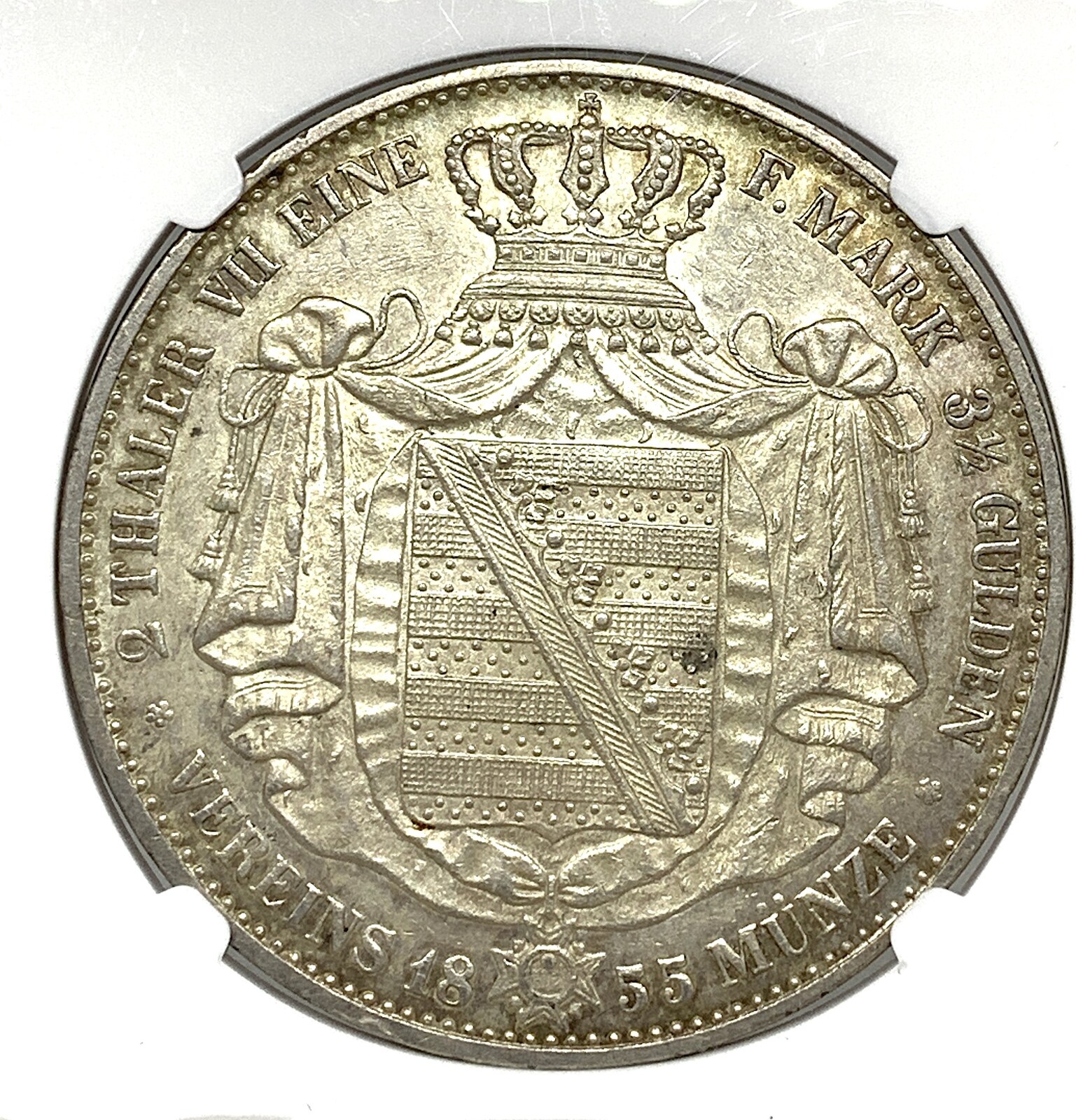 GERMANY 2 Talers German States Saxony 1855 F Two Talers Coin NGC MS 61 ...