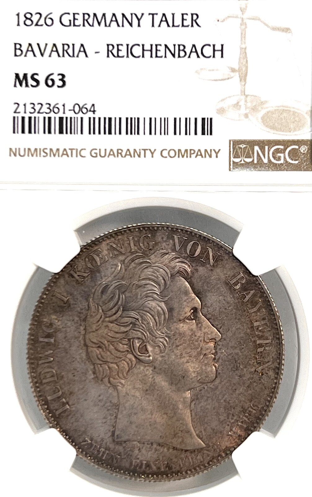 GERMANY 1826 German States Bavaria 1838 2 Talers Coin Thaler NGC UNC VZ ...
