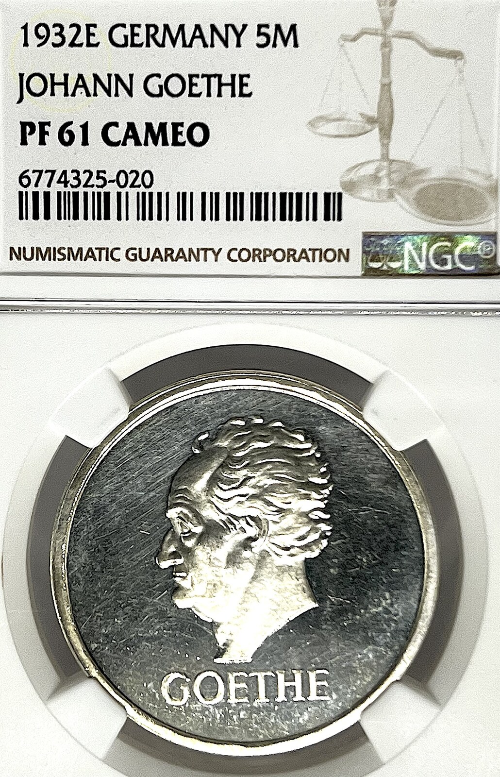 1932E Germany, Weimar Republic, 1932 E, 5 Mark, GOETHE, NGC PF 61 CAMEO ...