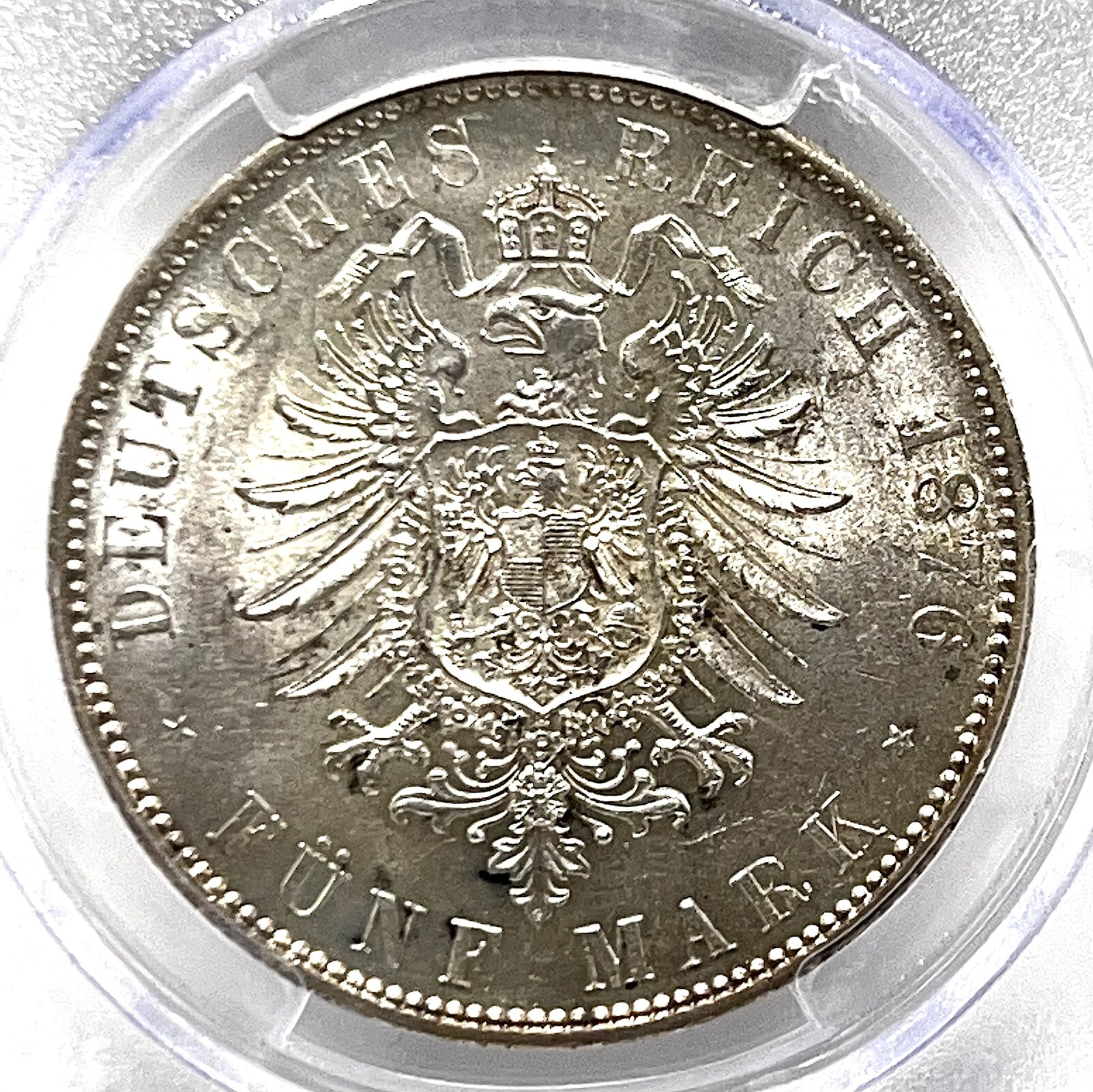 German States Saxony 1876E 5 Mark PCGS MS 62 VZ/F.STG UNC RARE MS62 ...