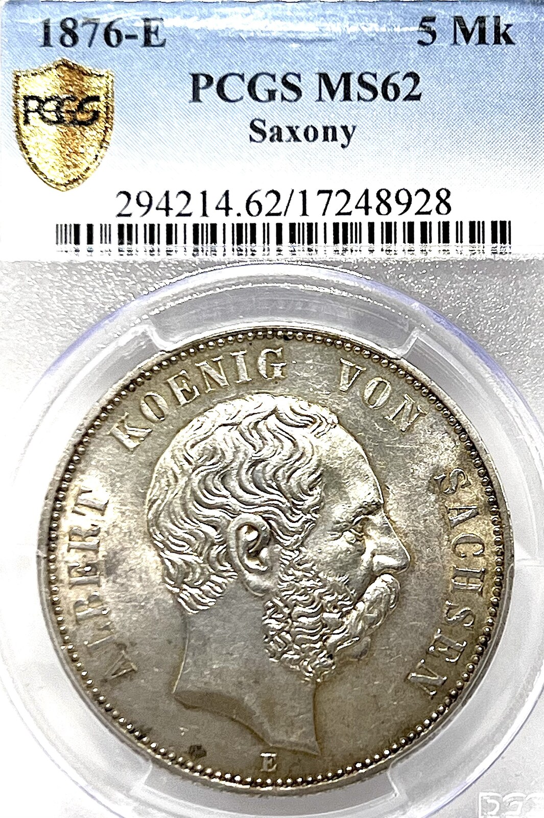German States Saxony 1876E 5 Mark PCGS MS 62 VZ/F.STG UNC RARE MS62 ...
