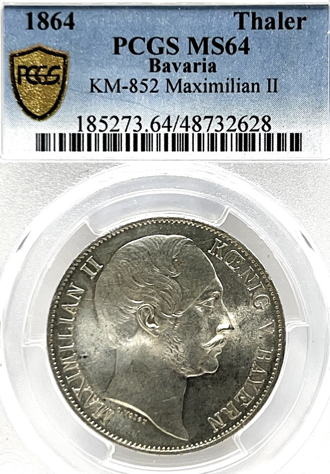 German States Bavaria 1864 Taler Coin Thaler PCGS MS 64 F.STG/STG UNC ...