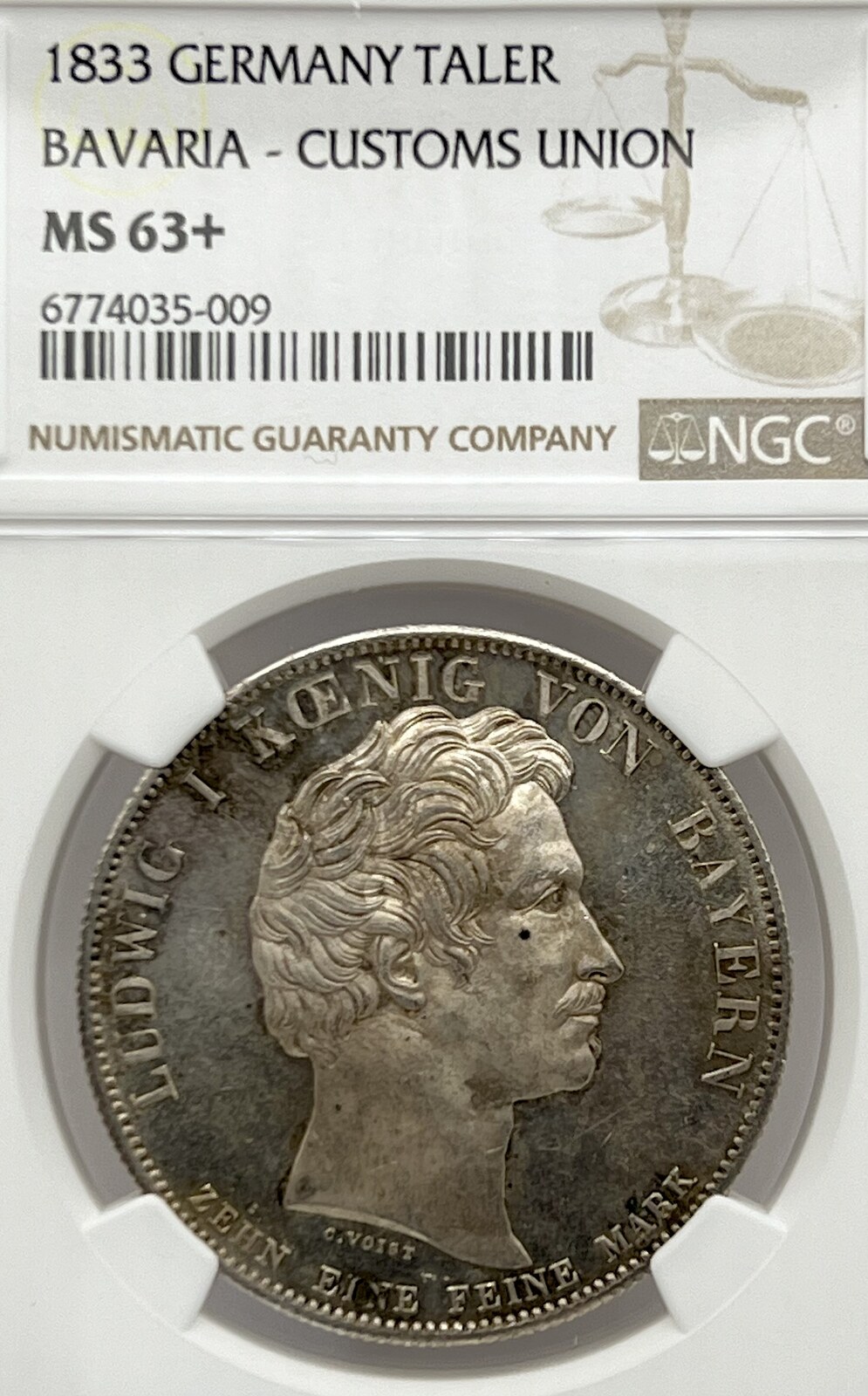 GERMANY German States Bavaria 1833 Taler Coin Thaler NGC MS 63+ F.STG ...