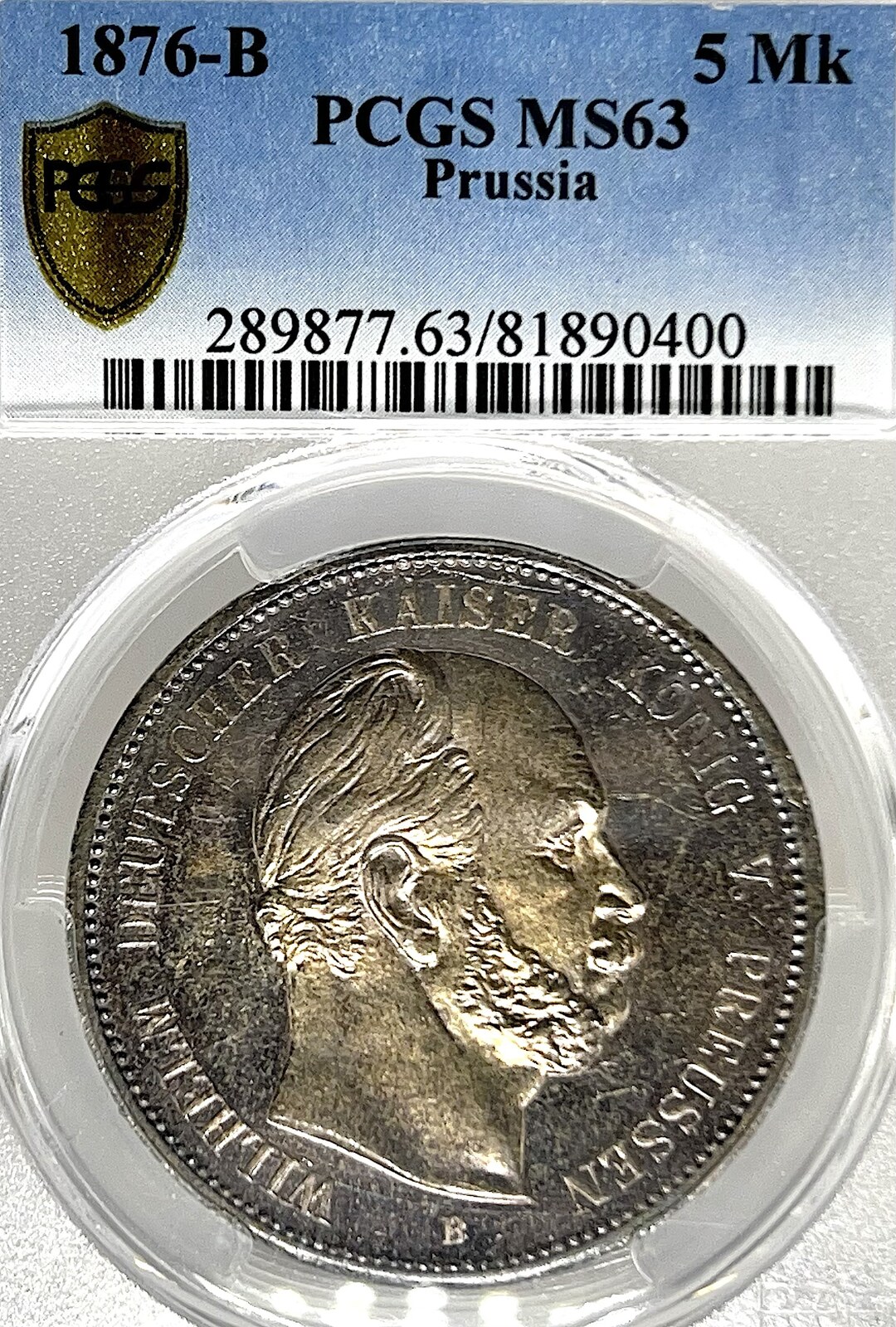 German States Prussia 1876 B 5 Mark Coin PCGS MS 63 VZ/STG RARE UNC ...