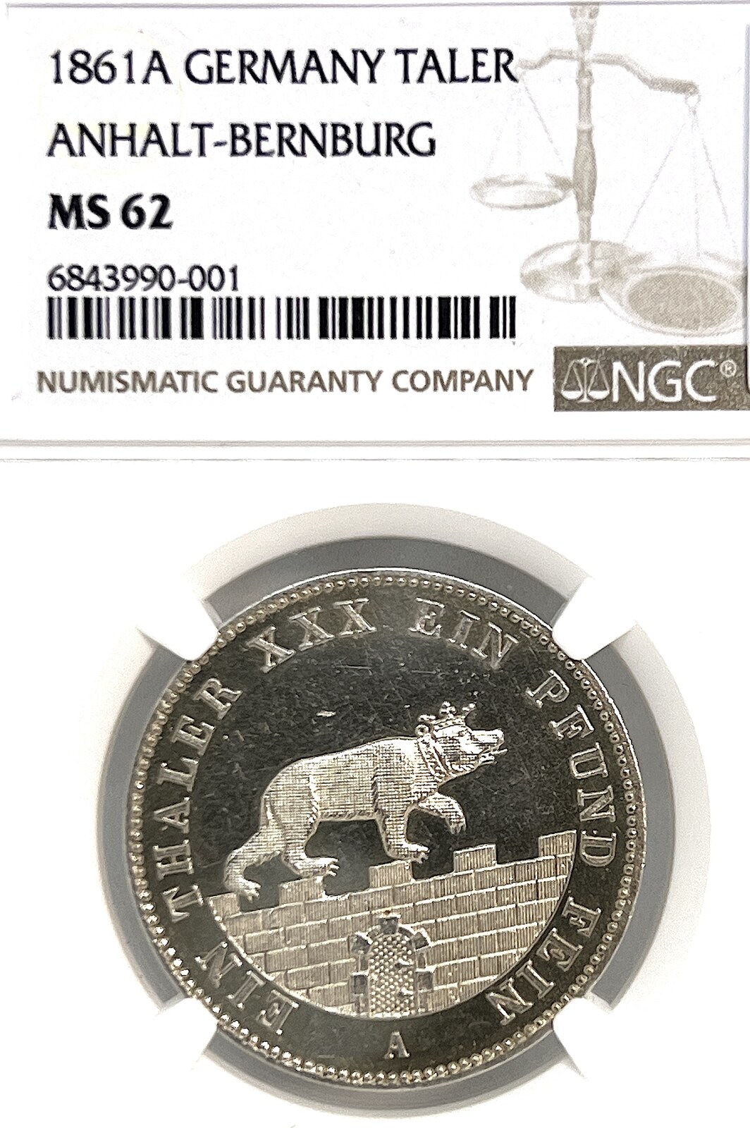 1861A Germany Anhalt-Bernburg 1861 Taler Coin Thaler NGC MS 62 VZ/STG ...