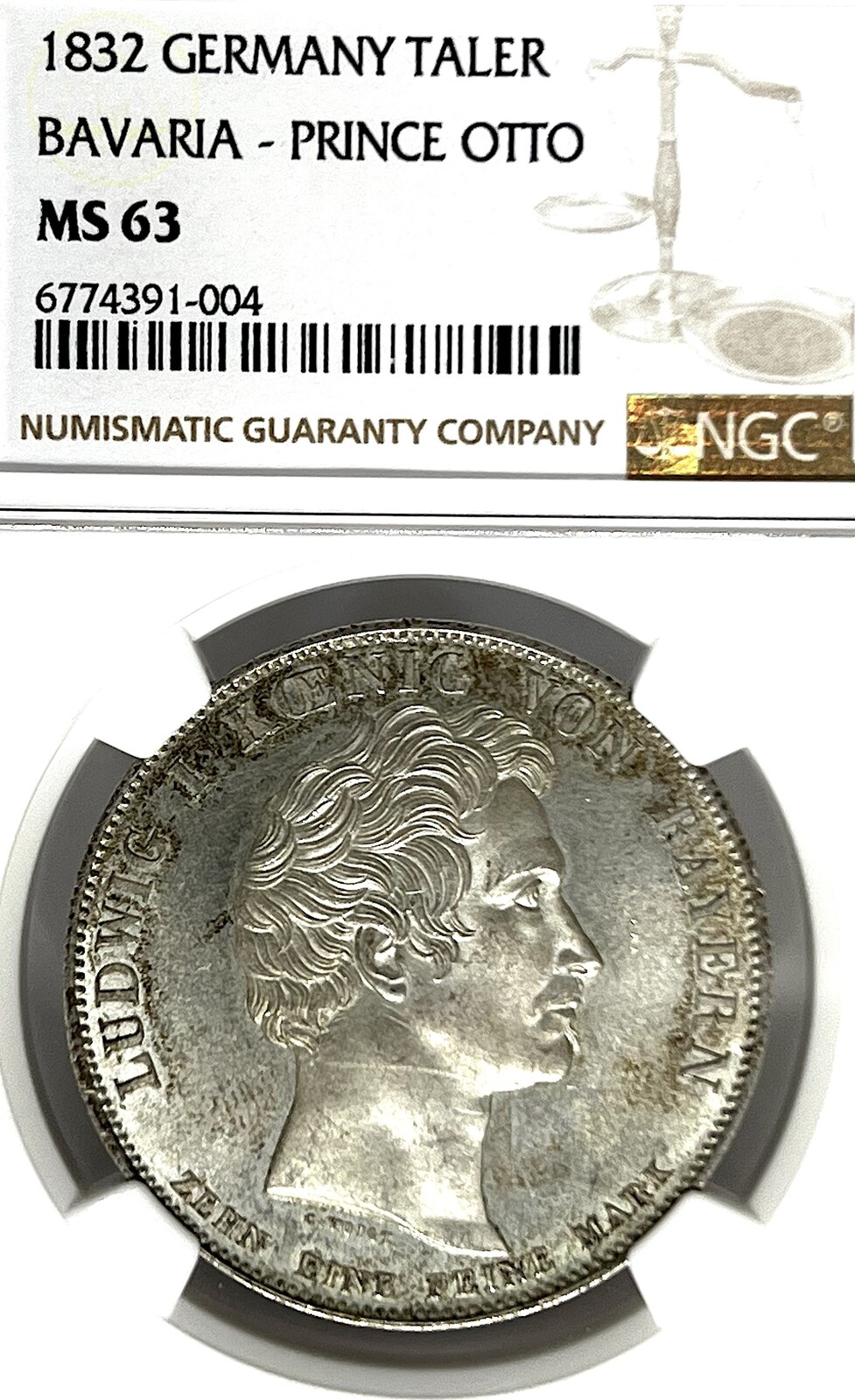 GERMANY German States Bavaria 1832 Taler Coin Thaler NGC MS 63 F.STG ...