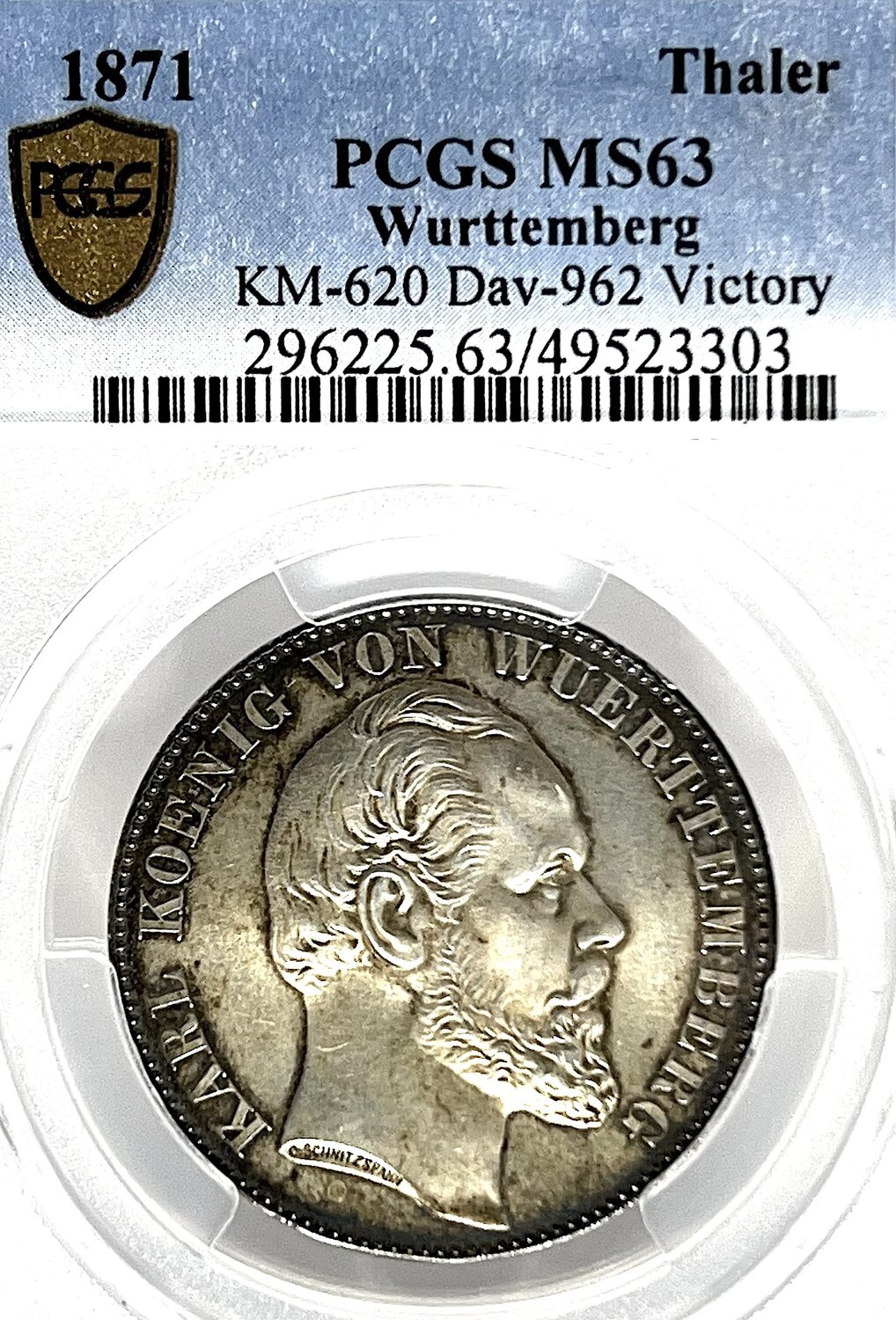 German State Wurttemberg 1871 Taler Coin Thaler PCGS MS 63 UNC F.STG ...