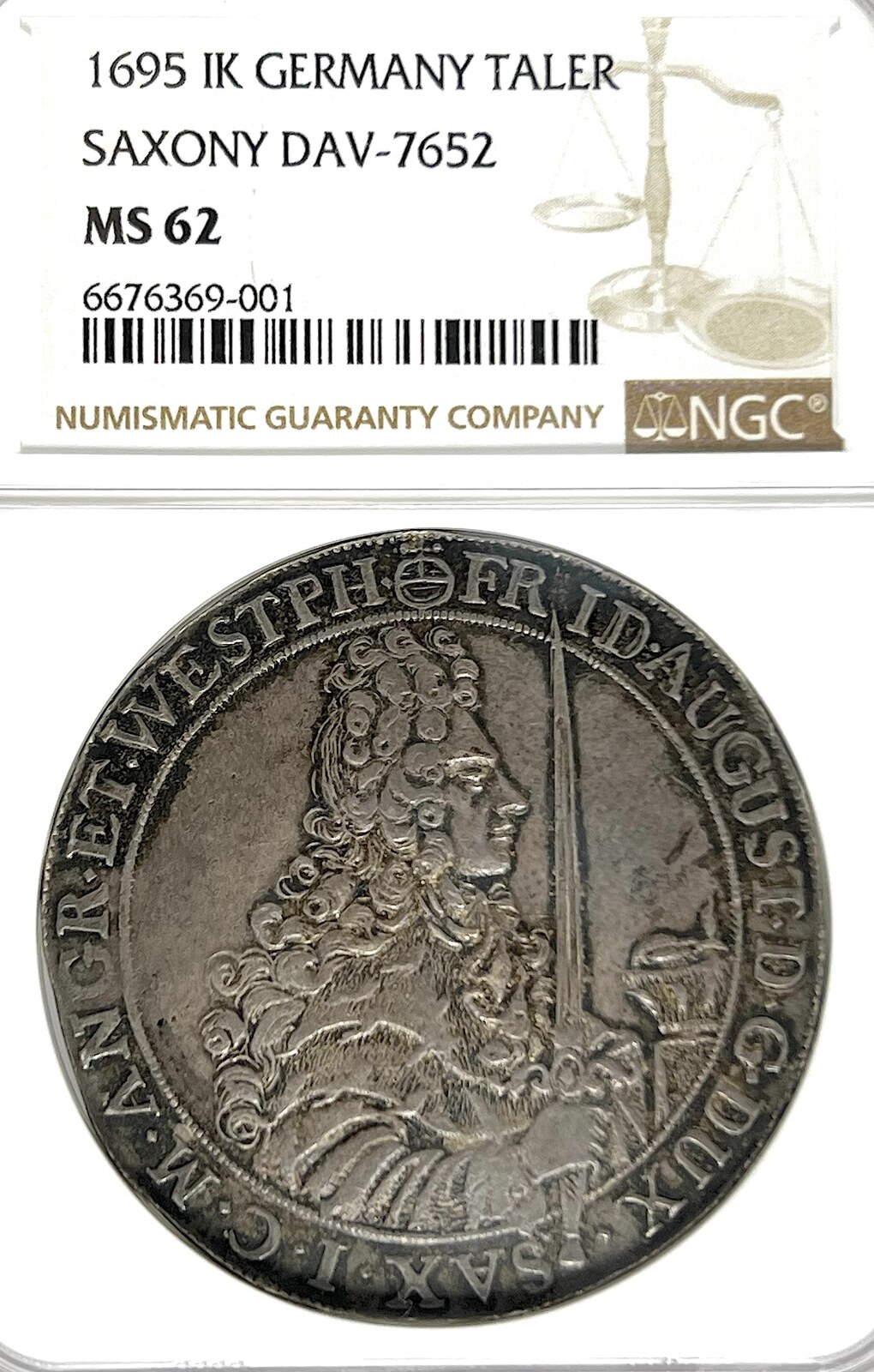 GERMANY 1695 IK German States Saxony 1695 Taler Coin NGC MS 62 VZ/F.STG ...