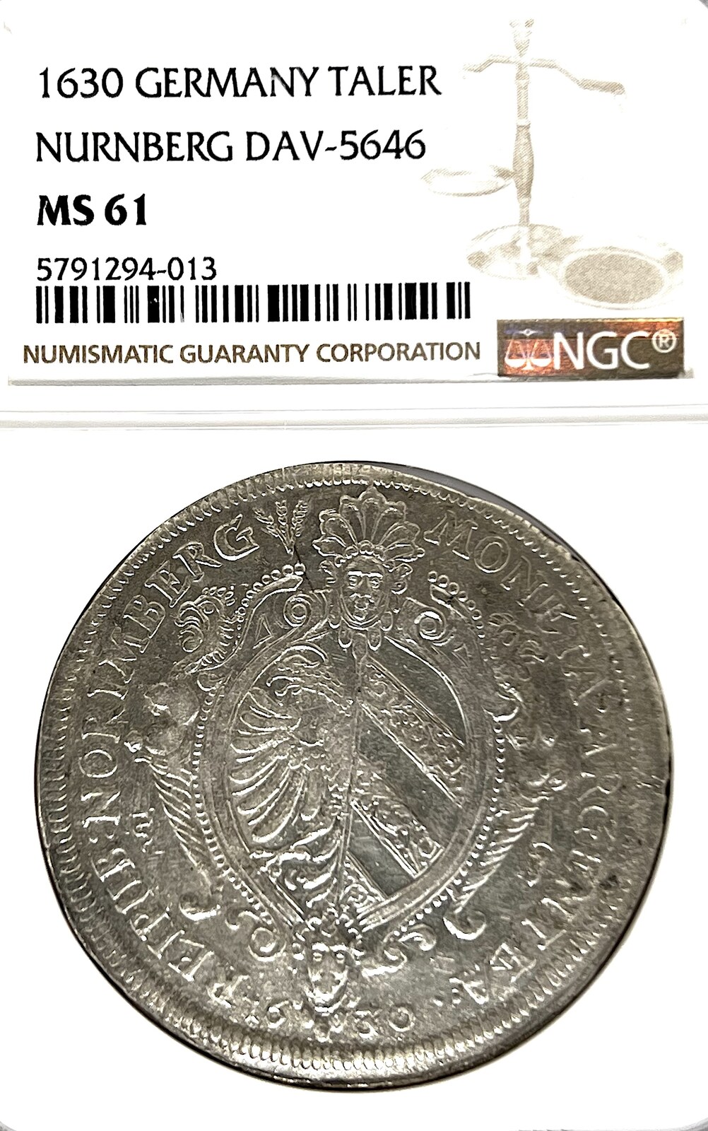 GERMANY German States Nuremberg 1630 Taler Coin Thaler NGC MS 61 VZ/F ...