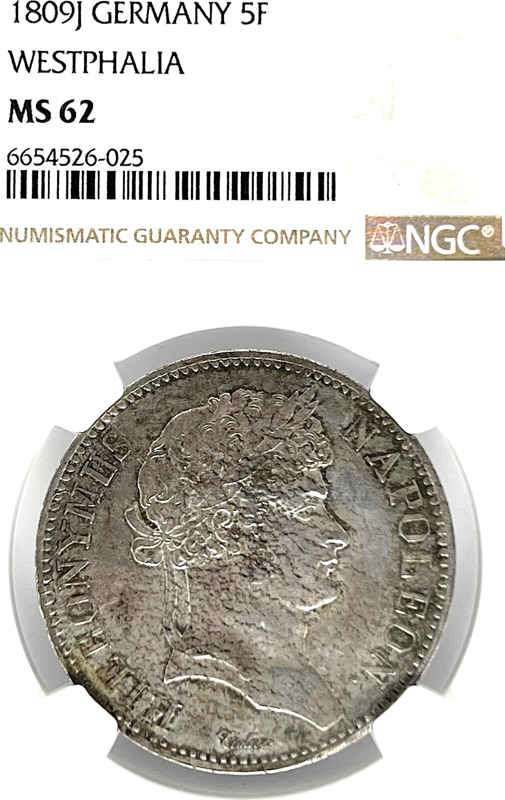 GERMANY 1809J German States Westphalia 1809 J 5 Frank Coin NGC MS 62 VZ ...