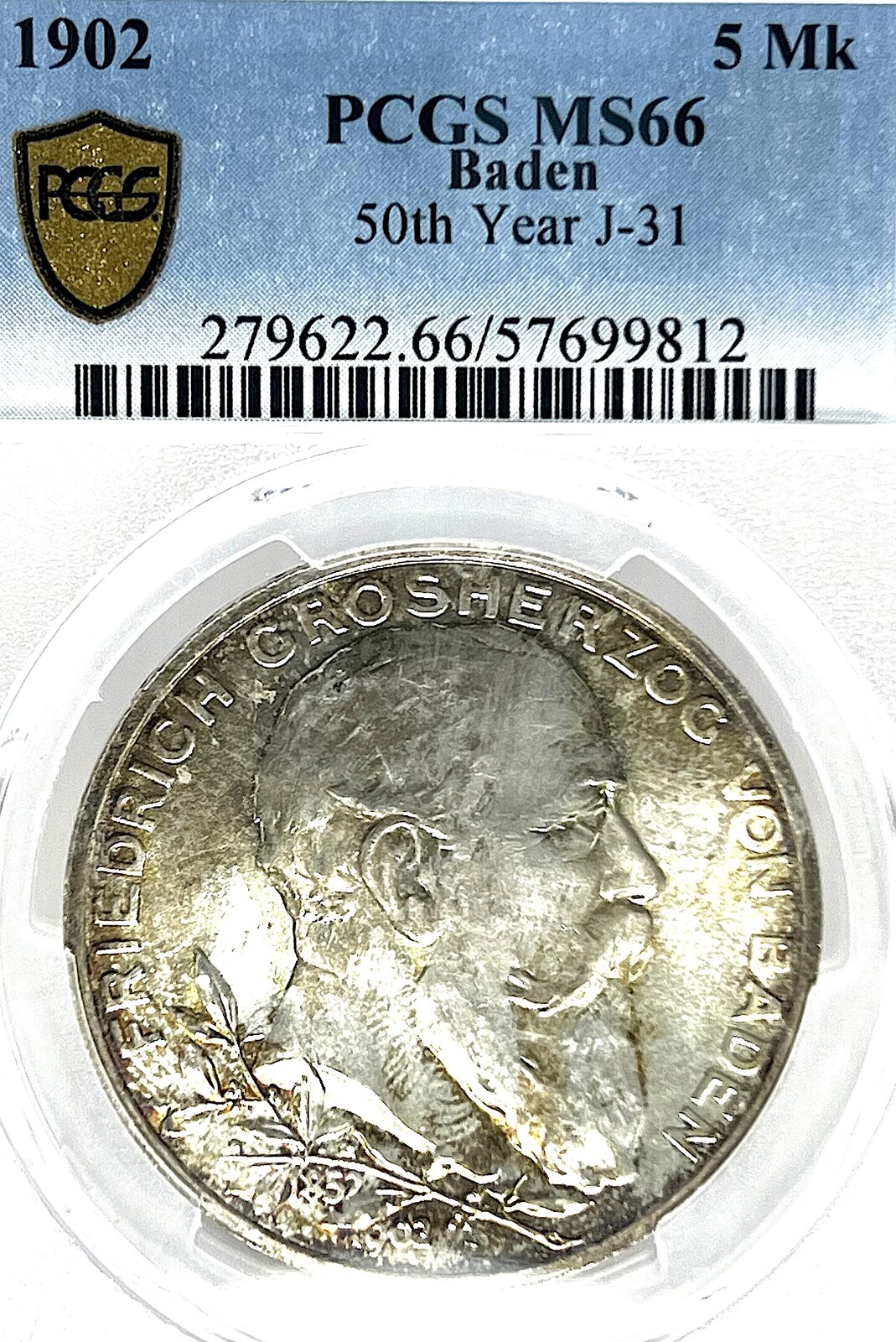 German State Baden 1902 5 Mark Coin PCGS MS 66 STG UNC/BU JUBILEE MS66 ...