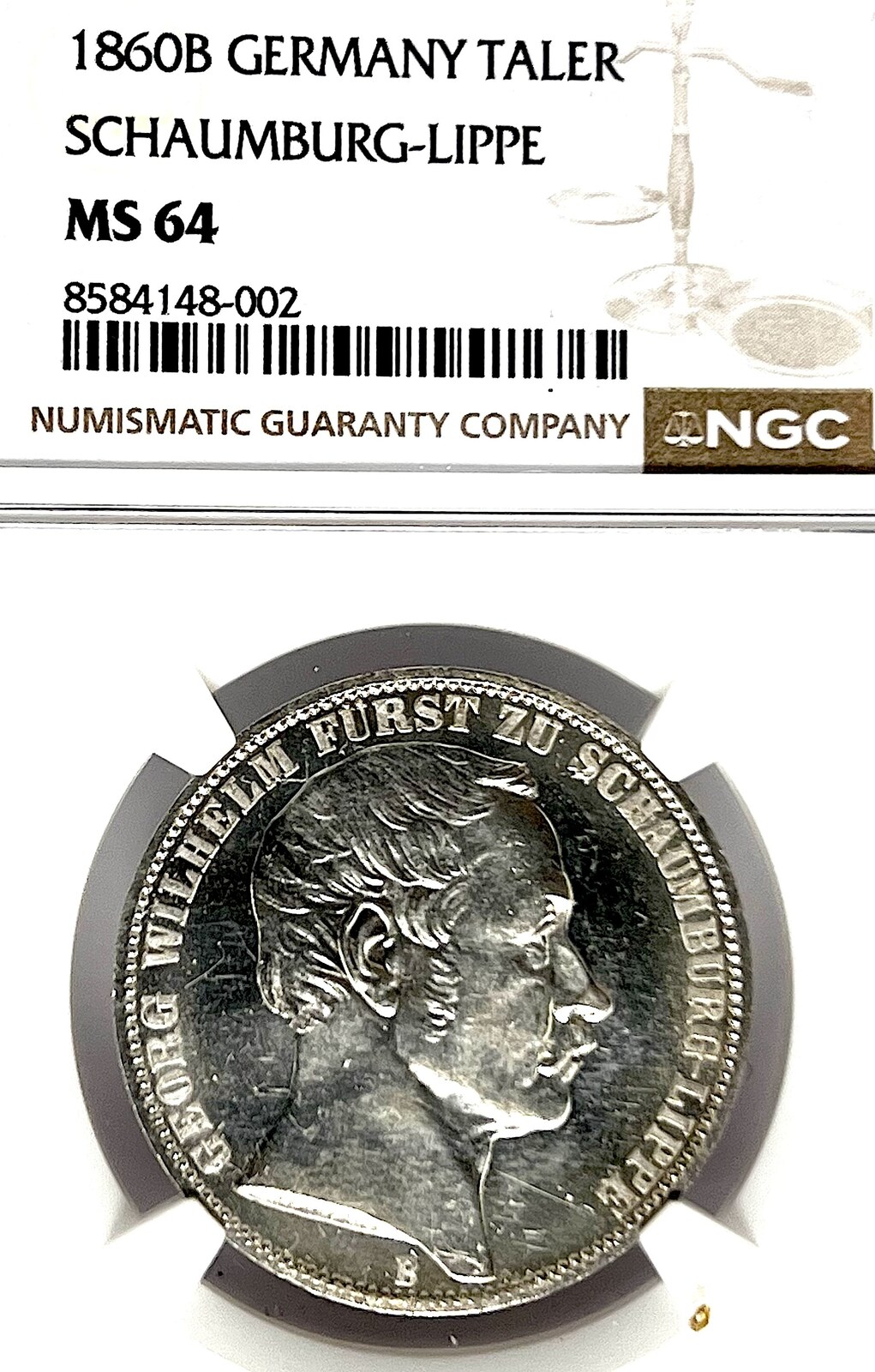 GERMANY 1860B German States Schaumburg-Lippe 1860 B Taler Coin Thaler ...