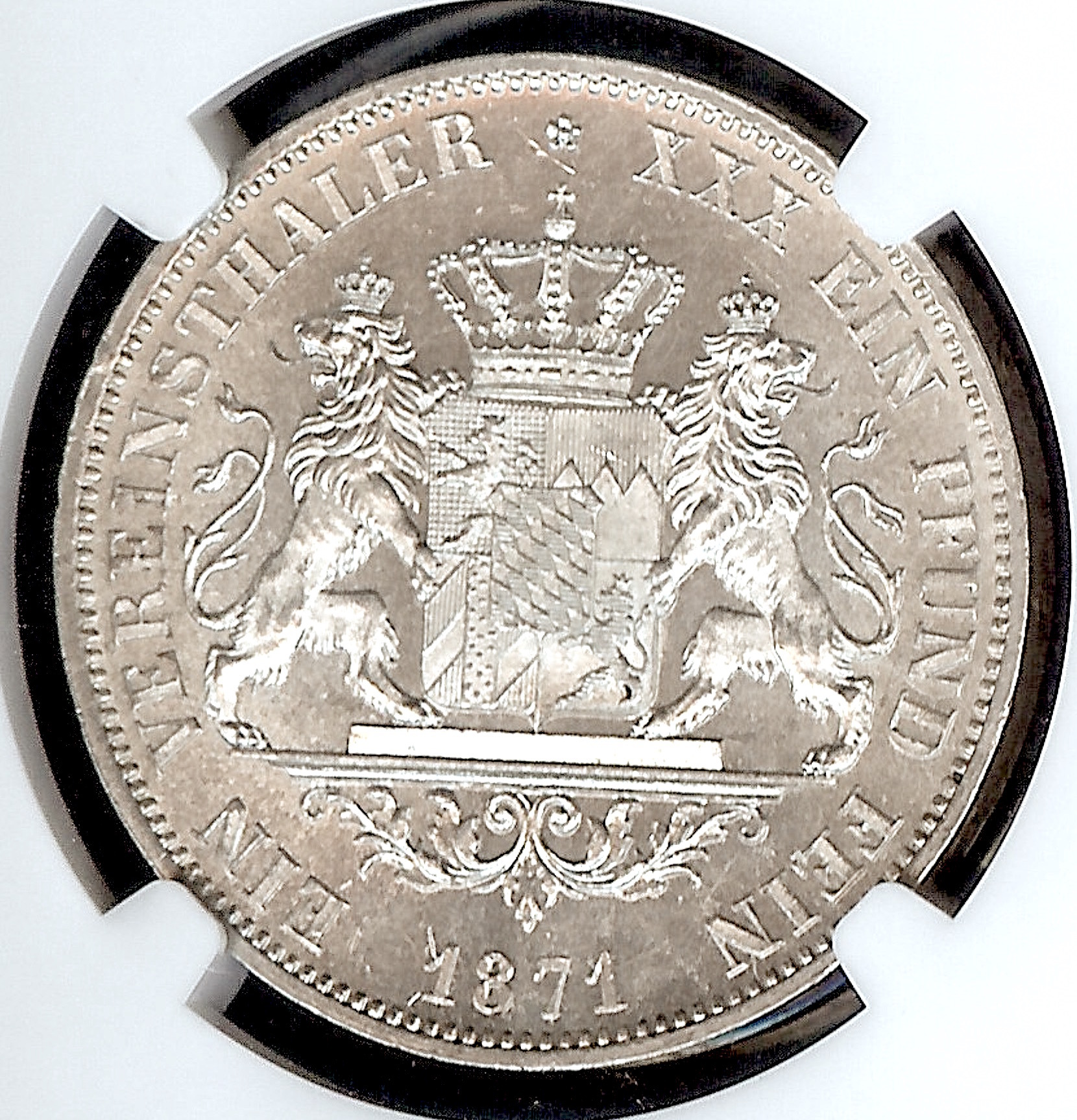 GERMANY German States Bavaria 1871 Taler Coin Thaler NGC MS 61 VZ/F.STG ...