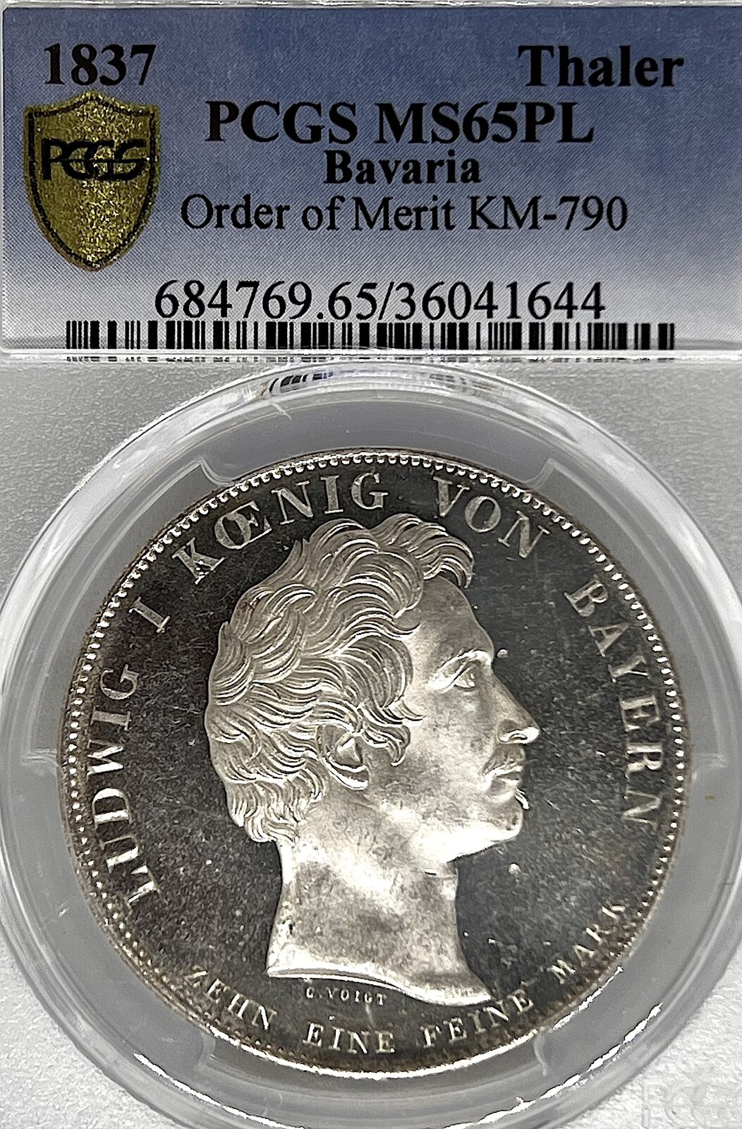 German States Bavaria 1837 Taler Coin Thaler PCGS MS 65 PL STG UNC PP ...