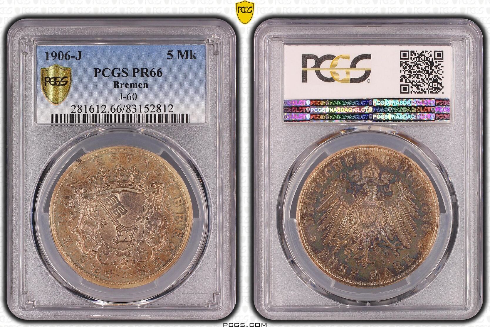 5 Mk German States Bremen 1906 5 Mark PCGS PR 66 PROOF PP TOP RARE PR66 ...