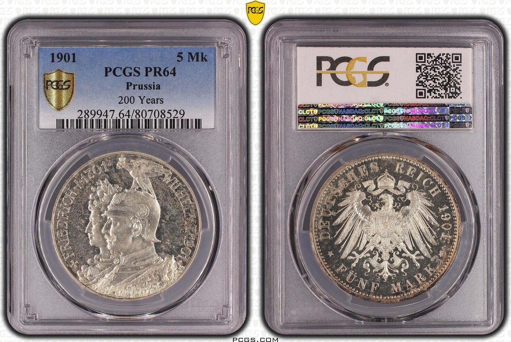 German State Prussia 1901 5 Mark PCGS PR64 PROOF PP Anniversary | MA-Shops