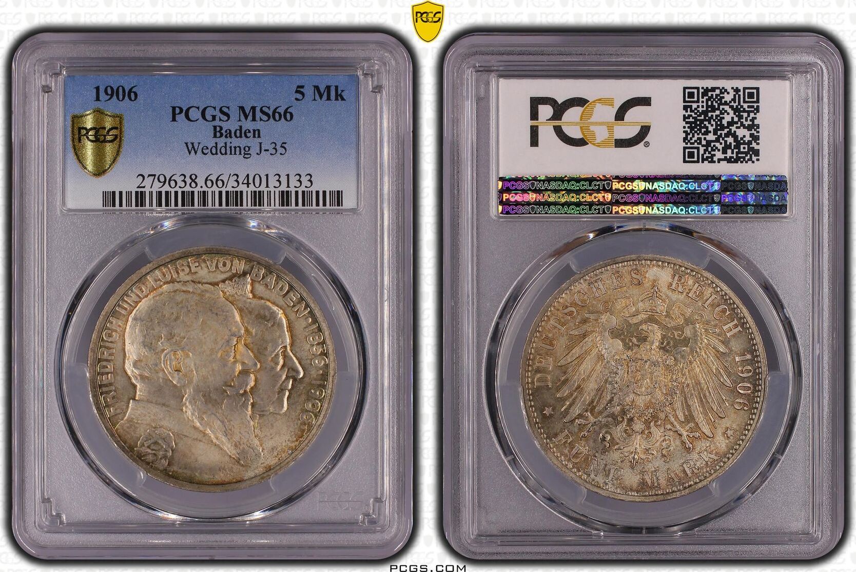 5 Marks German States Baden 1906 5 Mark PCGS MS 66 STG UNC WEDDING MS66 ...