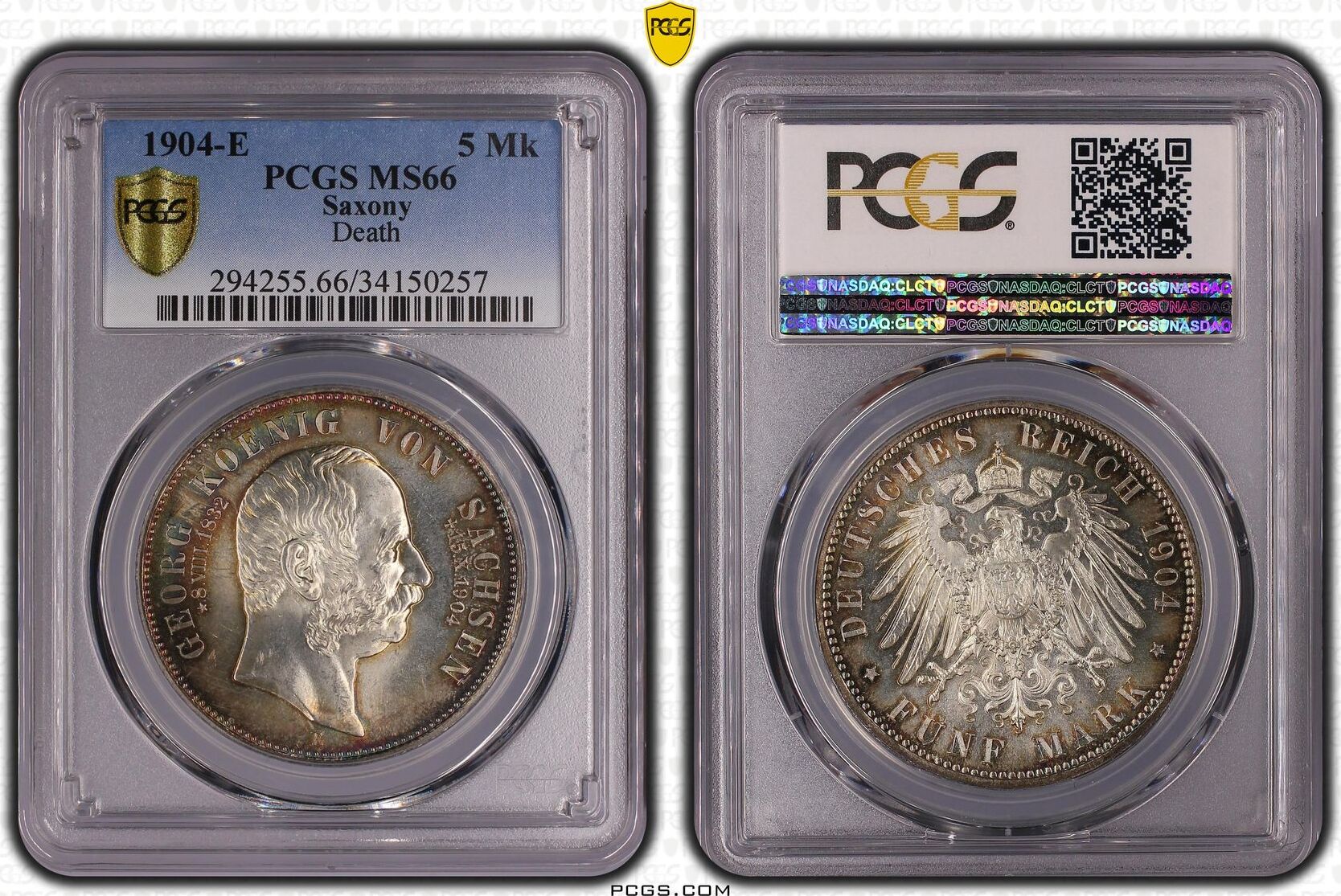German State Saxony 1904 5 Mark Coin PCGS MS66 STG UNC DEATH BU TOP ...