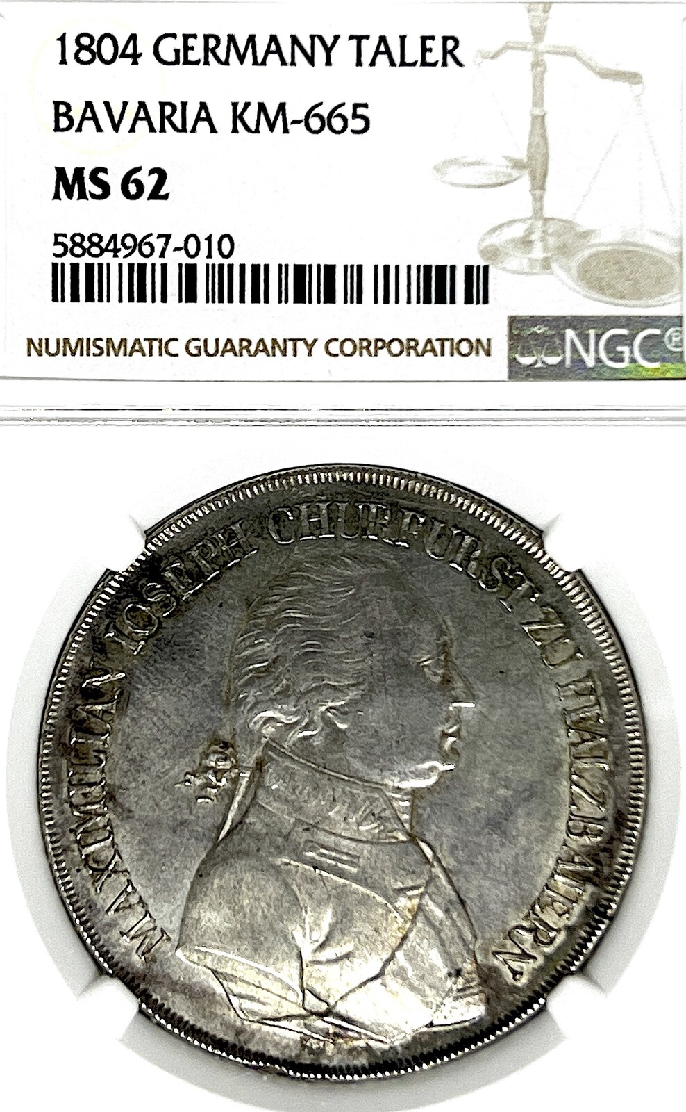GERMANY German State Bavaria 1804 Taler Coin Thaler NGC MS 62 VZ/STG RARE UNC TOP POP | MA-Shops