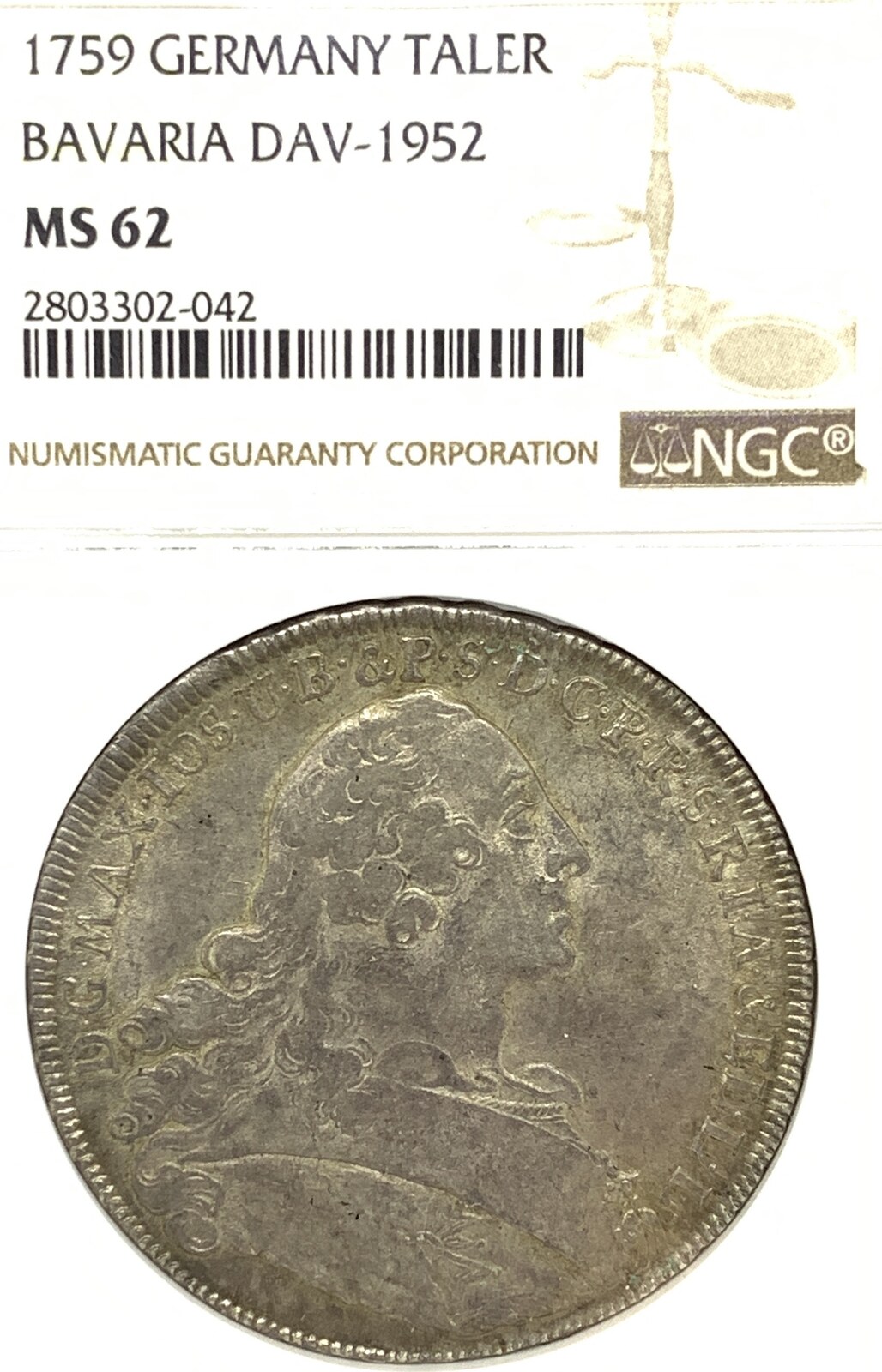 GERMANY German States Bavaria 1759 Taler Coin Thaler NGC MS 62 VZ/STG ...