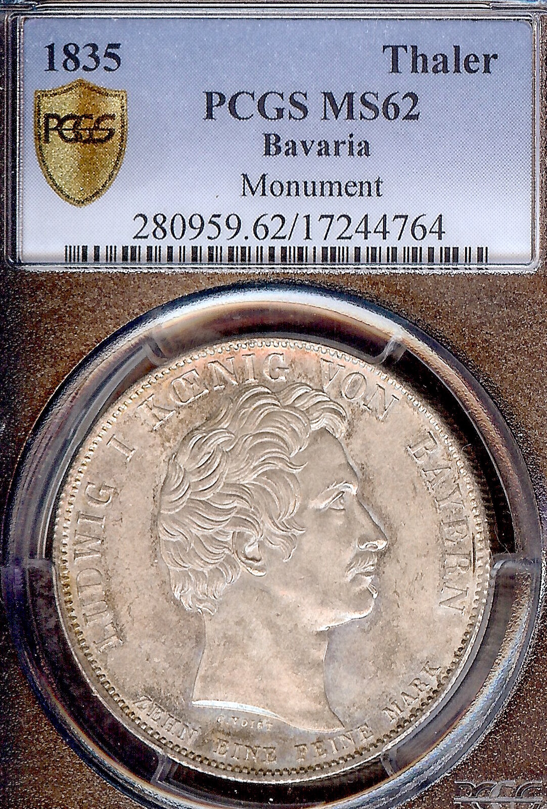 German States Bavaria 1835 Taler Coin Thaler PCGS MS 62 VZ/STG UNC OTTO ...