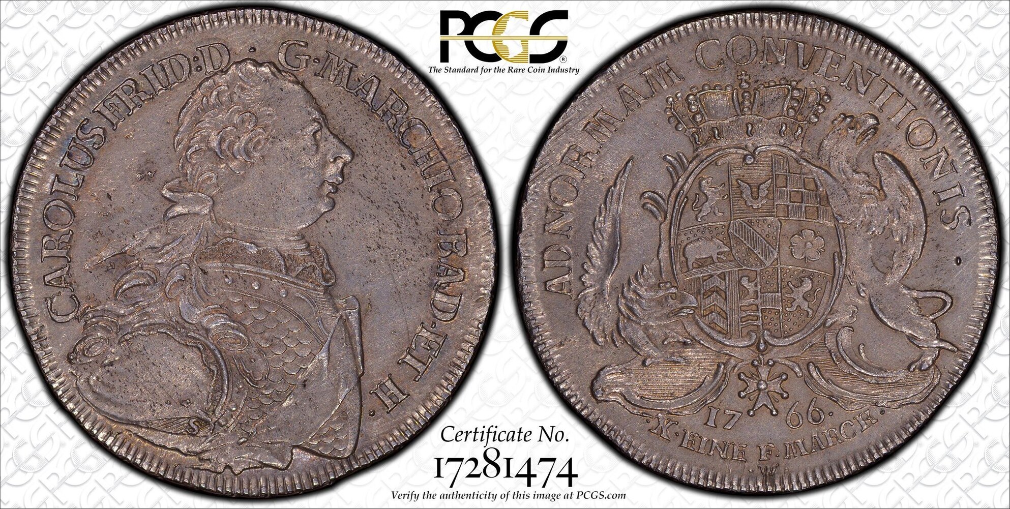 German States Baden- Durlach 1766 SW Taler Coin Thaler PCGS MS 63 F.STG ...