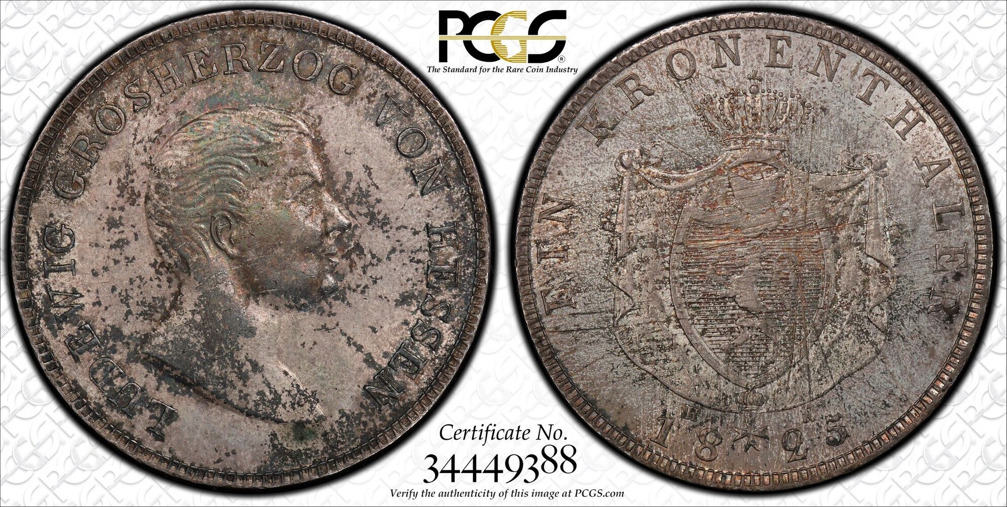 Hess-Darm German States Hesse-Darmstadt 1825 Taler Coin PCGS MS 62 VZ ...