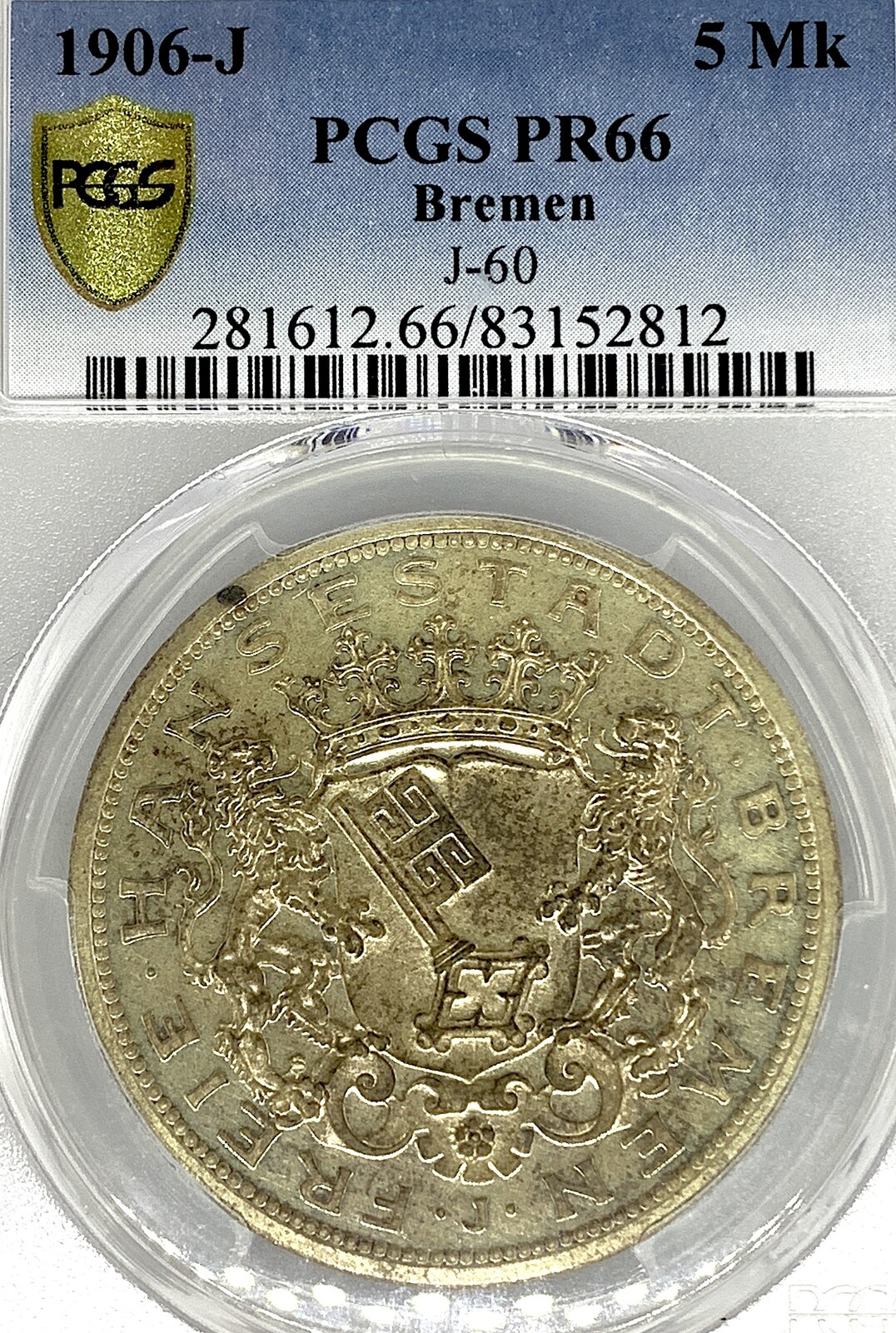 5 Mk German States Bremen 1906 5 Mark PCGS PR 66 PROOF PP TOP RARE PR66 ...