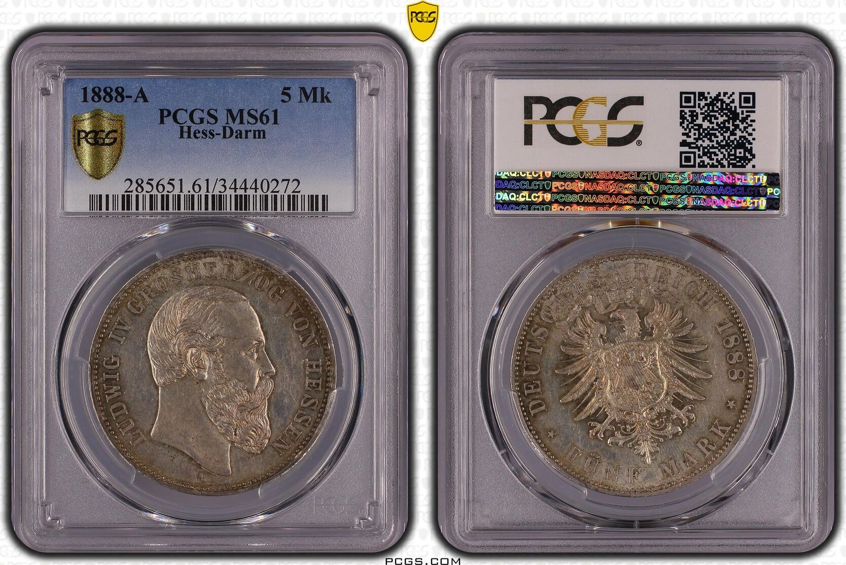 Hess-Darm German States Hesse-Darmstadt 1888 5 Mark PCGS MS 61 RARE UNC ...