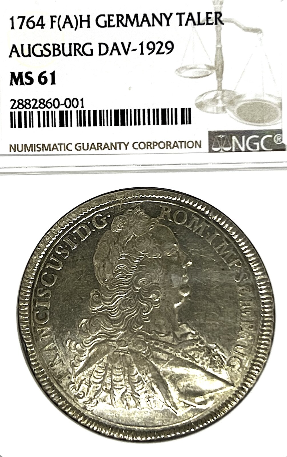 Germany German States Augsburg 1764 Taler Coin Thaler NGC MS 61 VZ/F ...